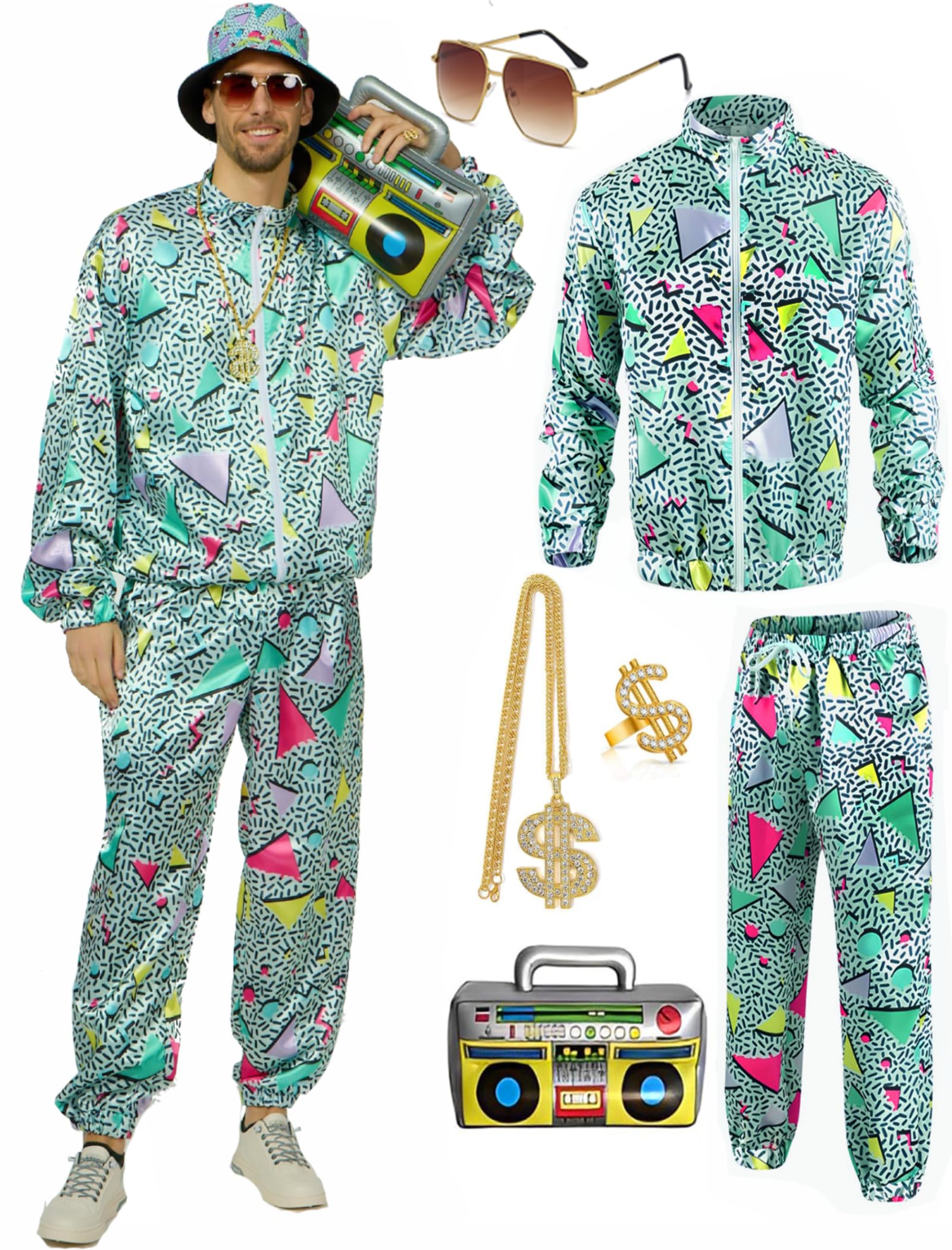 Verceco 80s 90s Outfits for Men Retro Baggy Tracksuit Set with Hip Hop ...