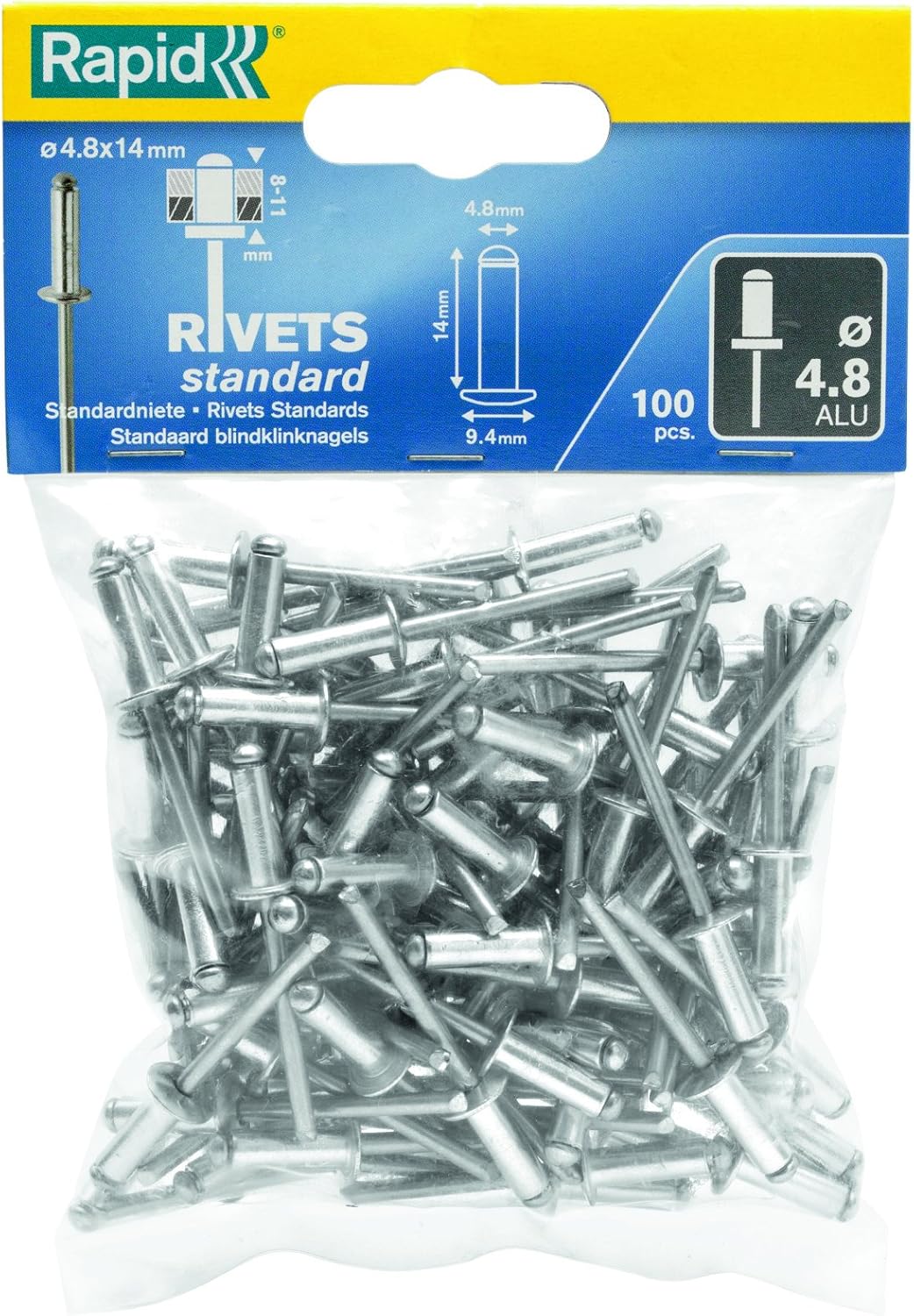 Rapid Rivets Standard Alumium rivets, 4,8 x 14 mm, 5000381 – 100 Pieces ...
