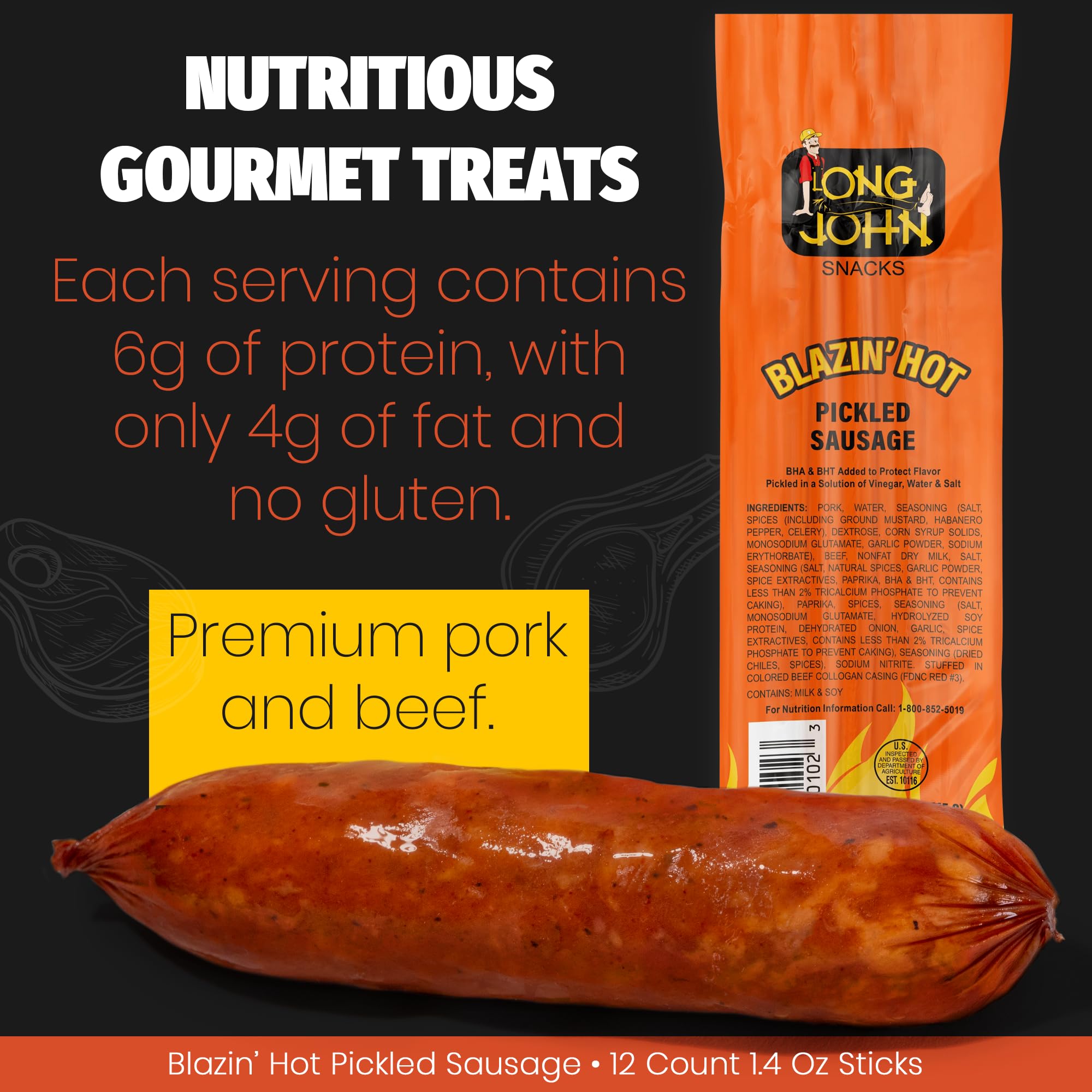 Mua Long John Snacks Blazzin' Hot Pickled Sausage – Pork & Beef Smoked ...