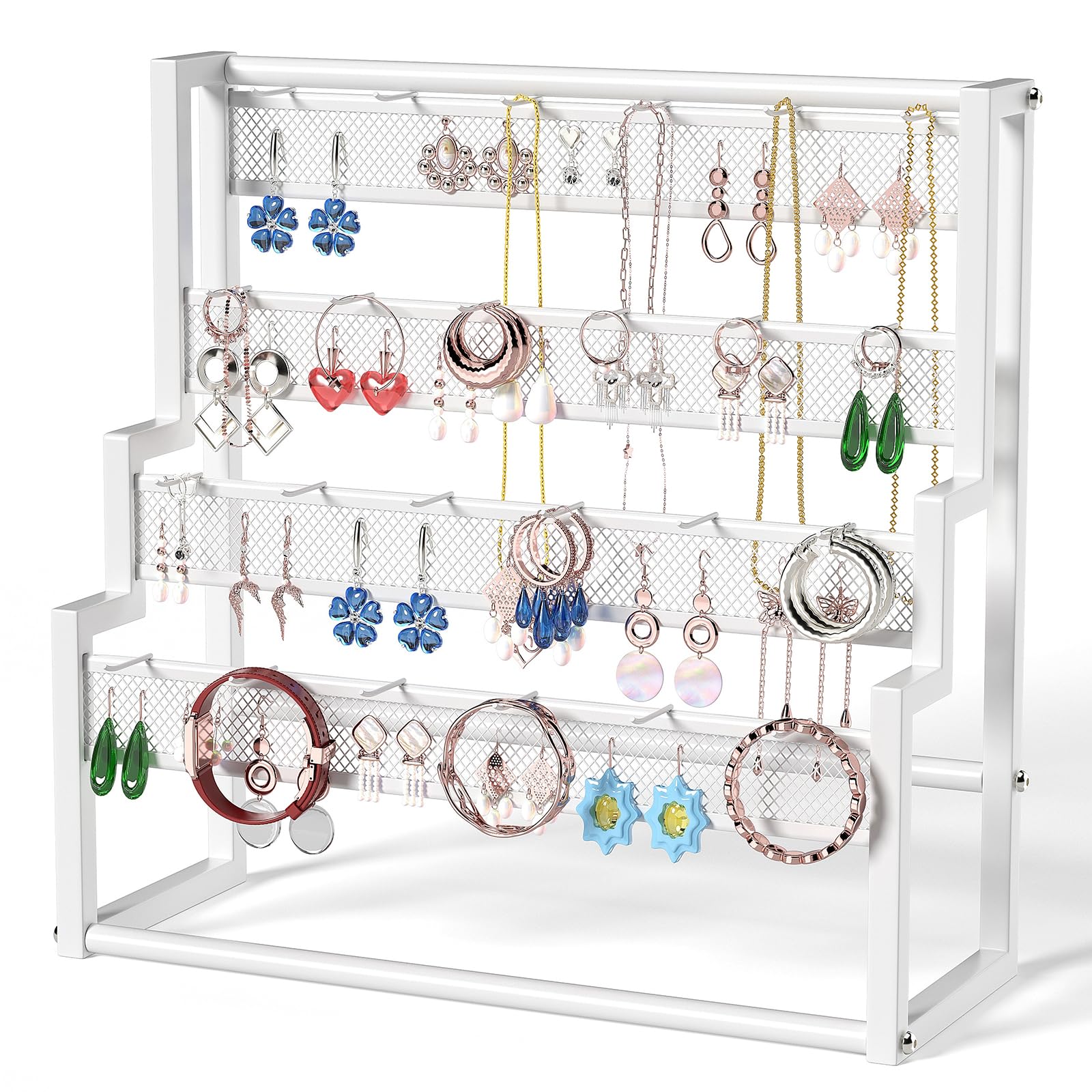 IOAIANIA Earring Holder Organizer, 4 Layer Earring Display Stand with ...