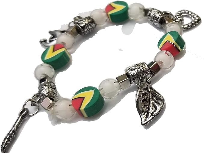 Amazon.com: Women Guyana Guyanese Flag Beads Lucky Charm Bangle Hand ...