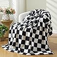Amazon.com: NEWCOSPLAY Knitted Black White Checkered Blanket Super Soft ...