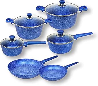 10pc Blue Stone Non-Stick cookware Set, Induction, Casserole, Frypan ...