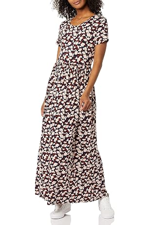 Women's Short-Sleeve Waisted Maxi Dress (Available in Plus Size)