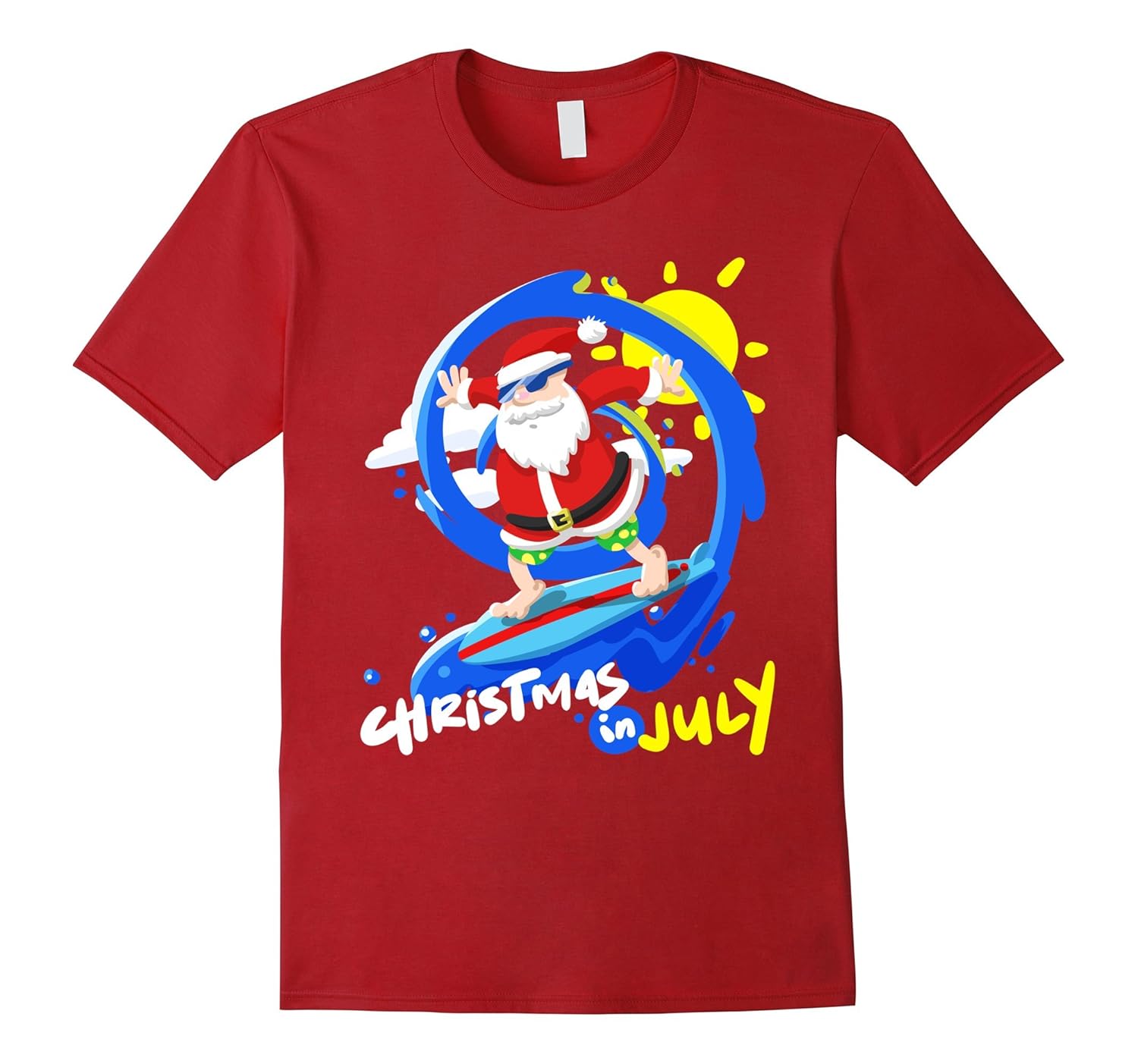 Christmas In July Funny Surfing Santa T-shirt-4LVS – 4loveshirt