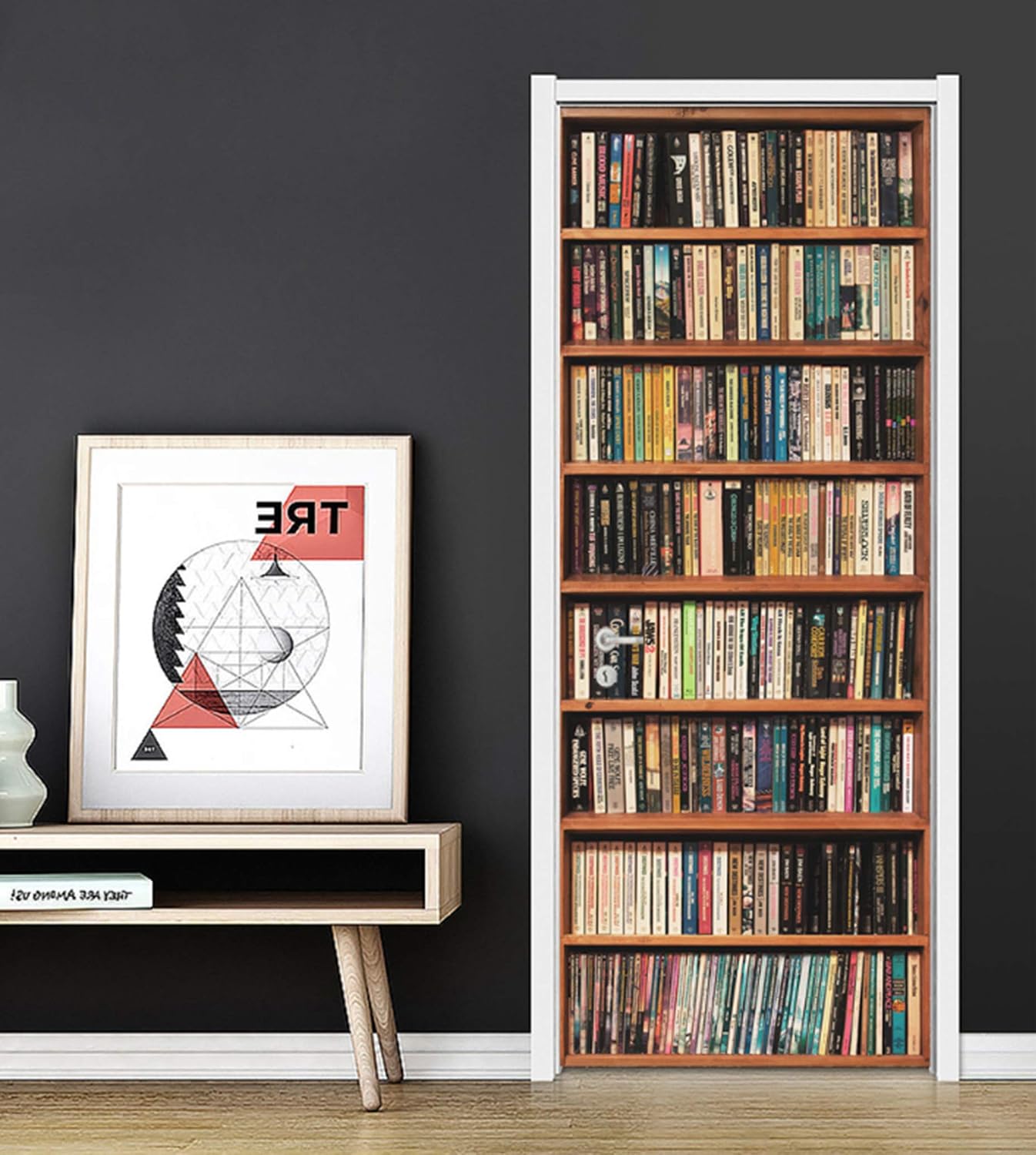 3D Wallpaper Bookcase Wall Sticker DIY Door Decoration 77 * 200cm ...