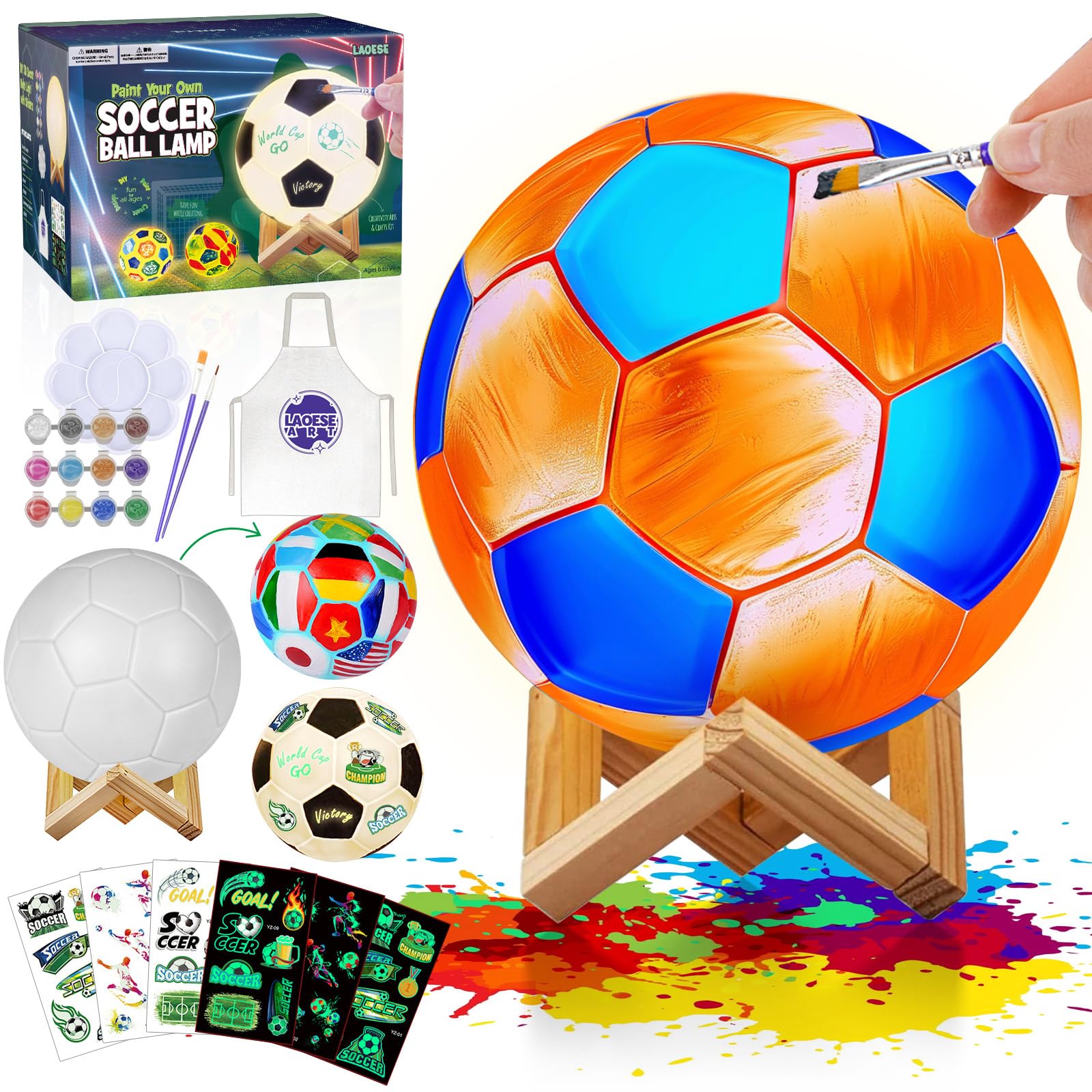 LAOESE Paint Your Own Soccer Ball Lamp Kit, DIY 3D Night Light with ...