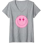 Amazon.com: Pink Smile Face Shirt Cute Happy Lightning Smiling Face Tee ...