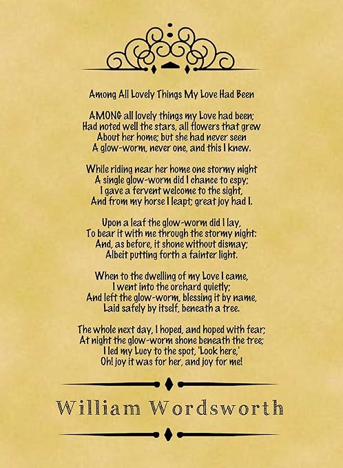 A4 Size Parchment Poster Classic Poem William Wordsworth Among All ...