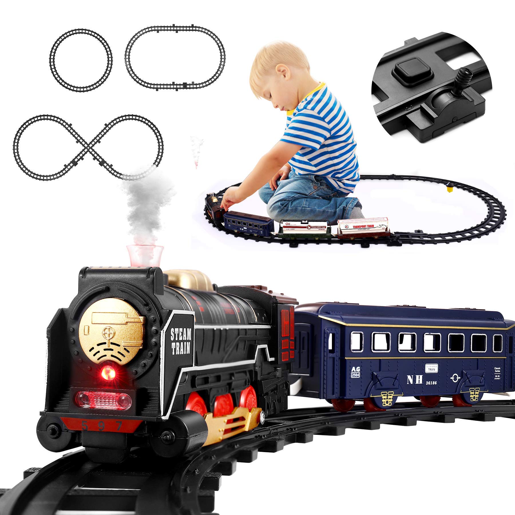 Buy Toy Train Set, Electric Play Train Set with Steam, Light & Sound ...