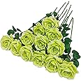 Amazon.com: ATFL Light Green Roses Artificial Flowers,12 Pcs Tender ...
