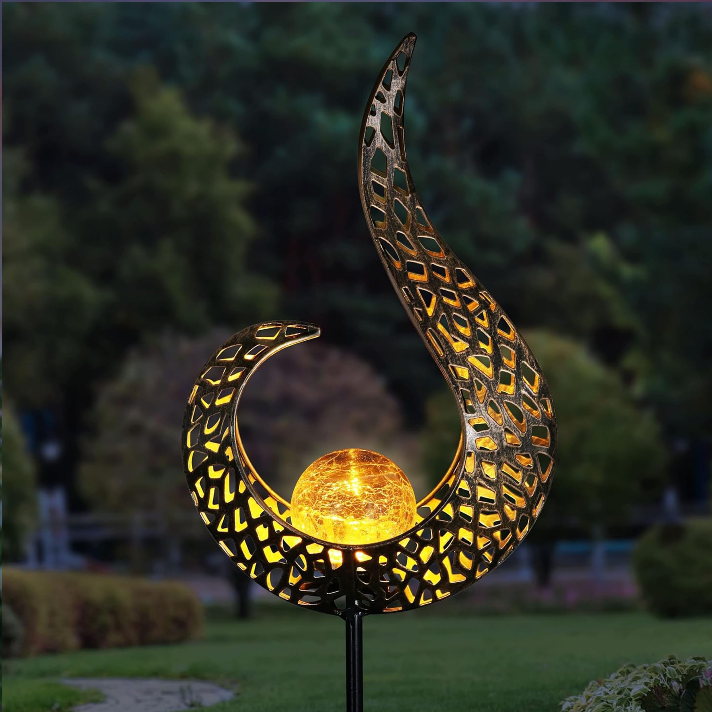 Exhart Garden Solar Lights, Half Flame Metal Filigree Torch Garden ...
