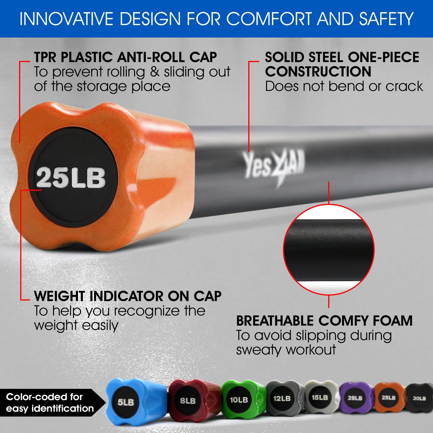 Yes4All Total Body Workout Weighted Bar/Weighted Workout Bar – Great ...