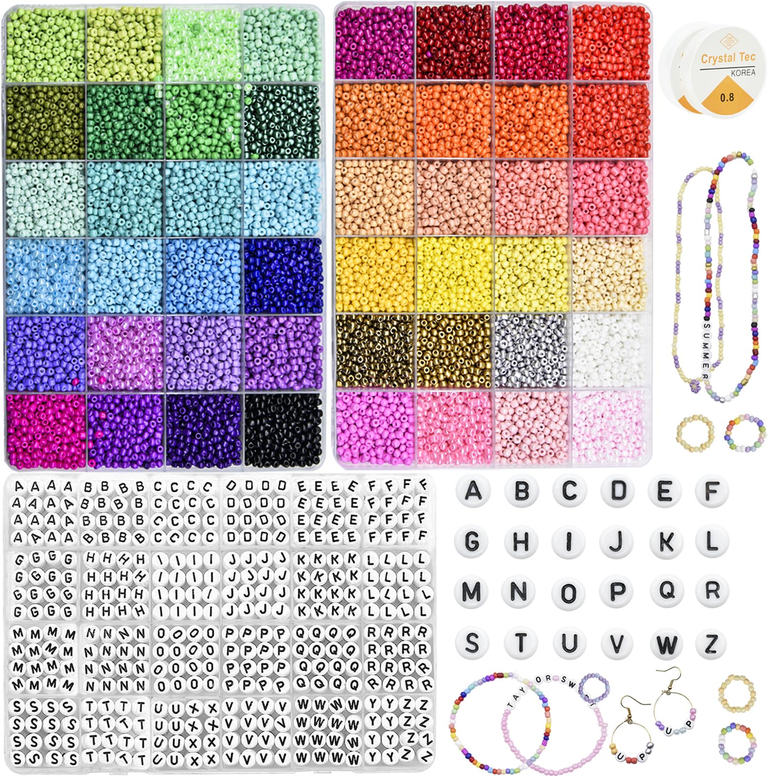 KOTHER 23000+pcs 3mm Glass Seed Beads for Bracelets Making, 48 Colors ...