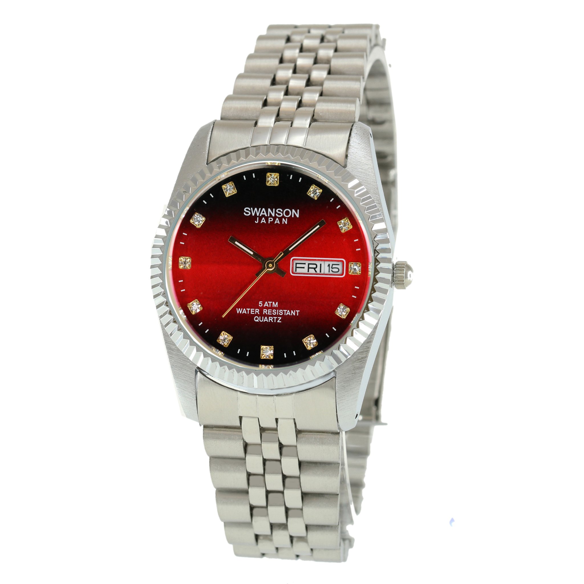 Buy Swanson Men's Stainless Steel Day-Date Watch Red Fade Dial with ...