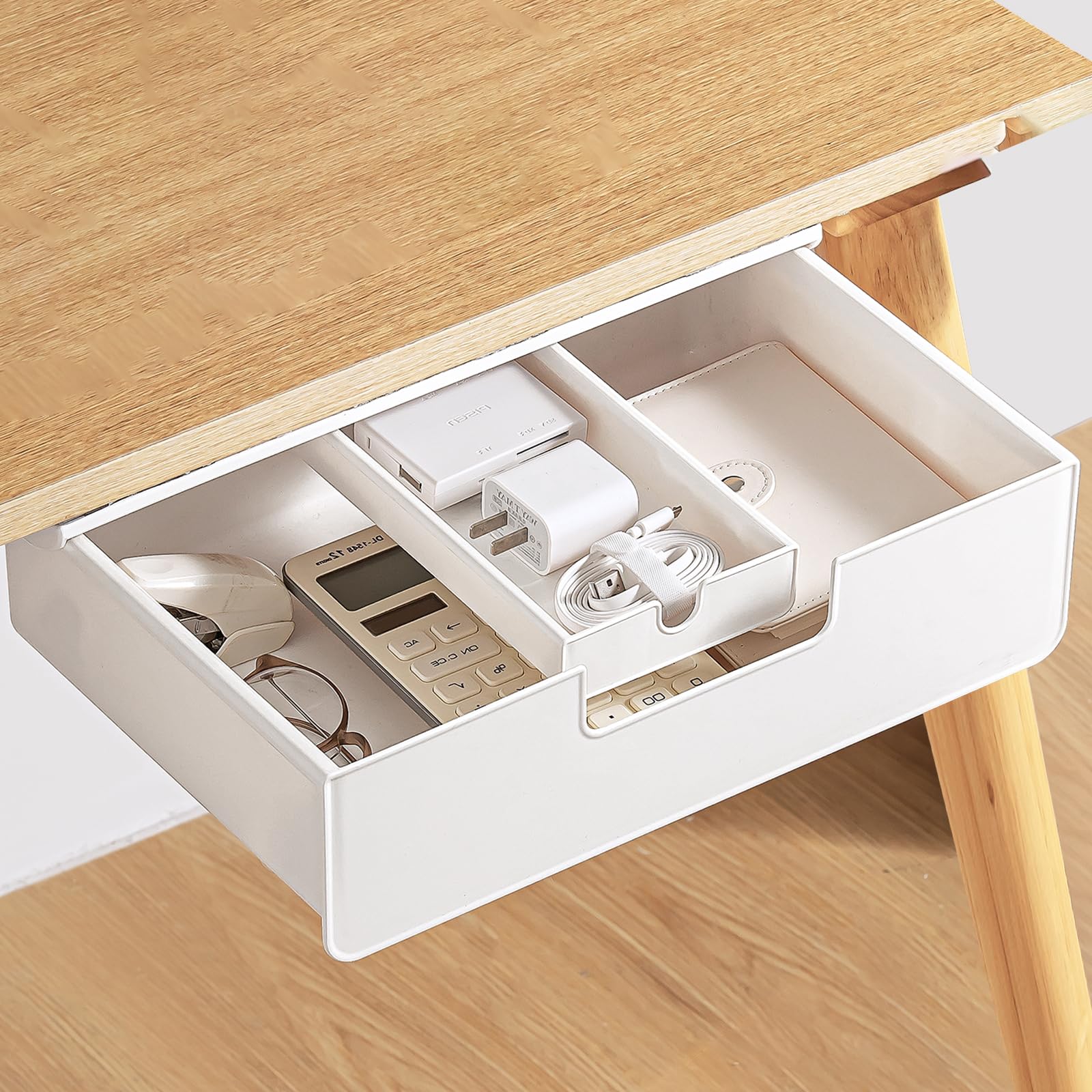 FRETONBA Under Desk Drawer Slide Out Hidden Under Table Storage, White ...