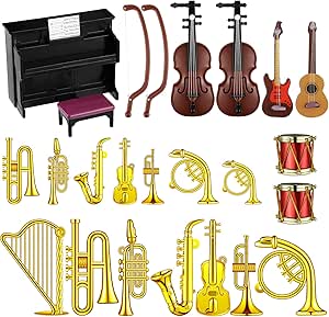 Amazon.com: 24 Pieces Dollhouse Musical Instruments Miniature Violin ...