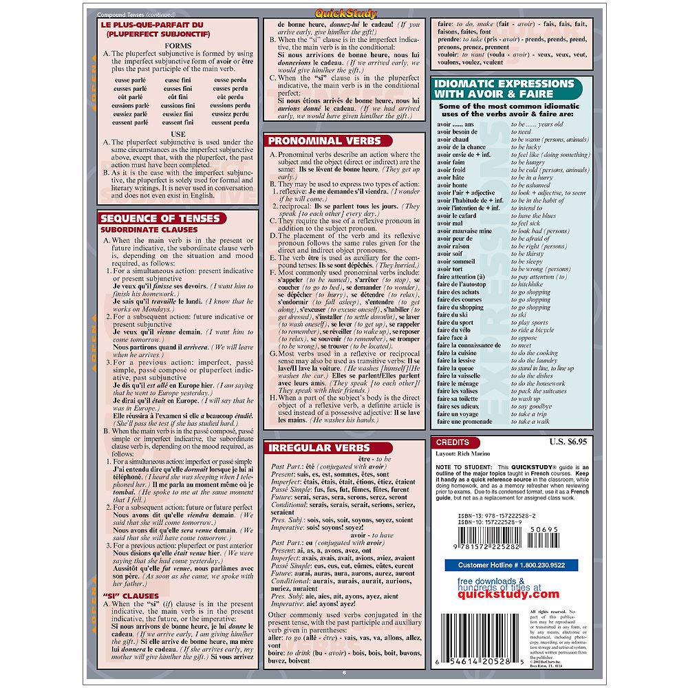 Mua French Grammar: a QuickStudy Laminated Reference Guide French ...