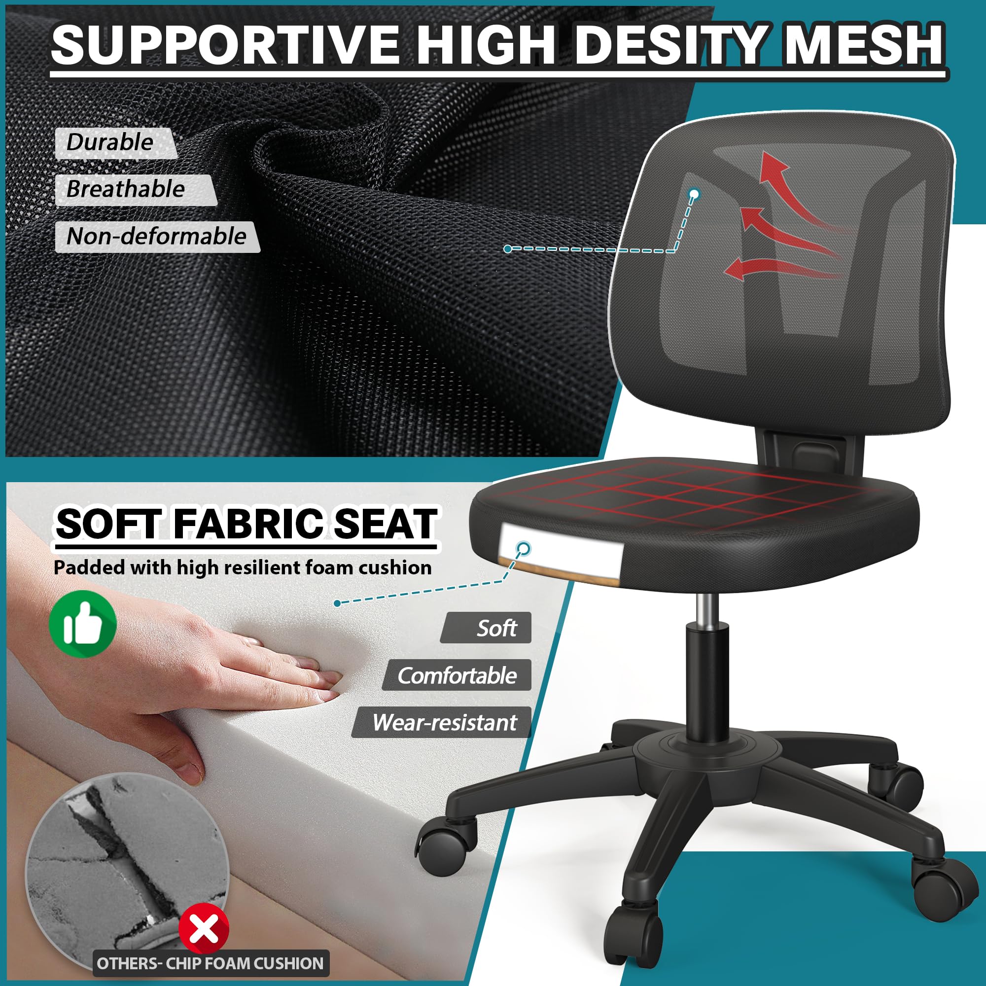 Mua Armless Office Chair Ergonomic Swivel Small Computer Desk Chairs No ...