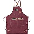 Amazon.com: AFUN Chef Aprons for Men Women with Large Pockets, Cotton Canvas Cross Back Heavy ...