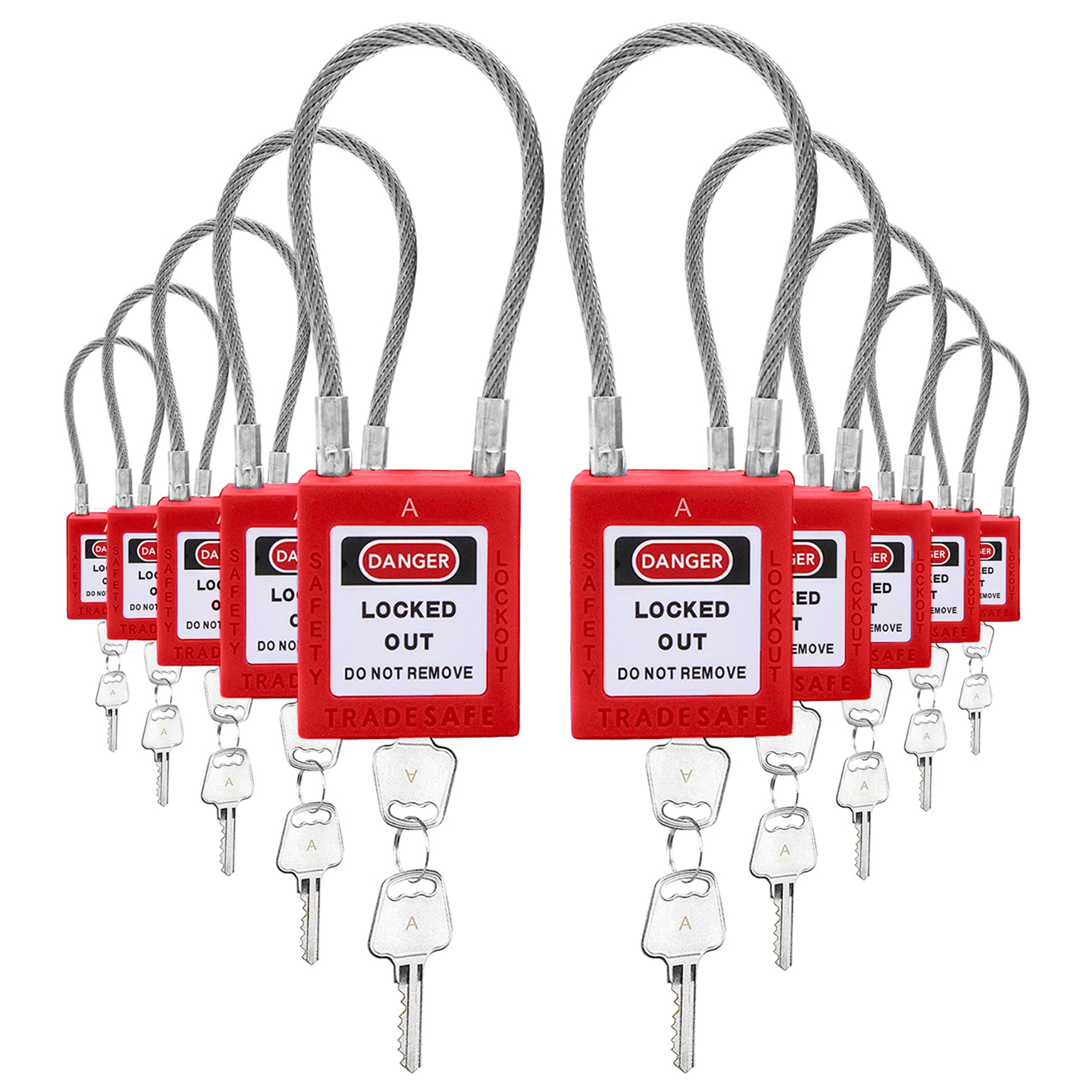 Mua TRADESAFE Lockout Tagout Steel Cable Locks with Keys - 10 Red Keyed ...