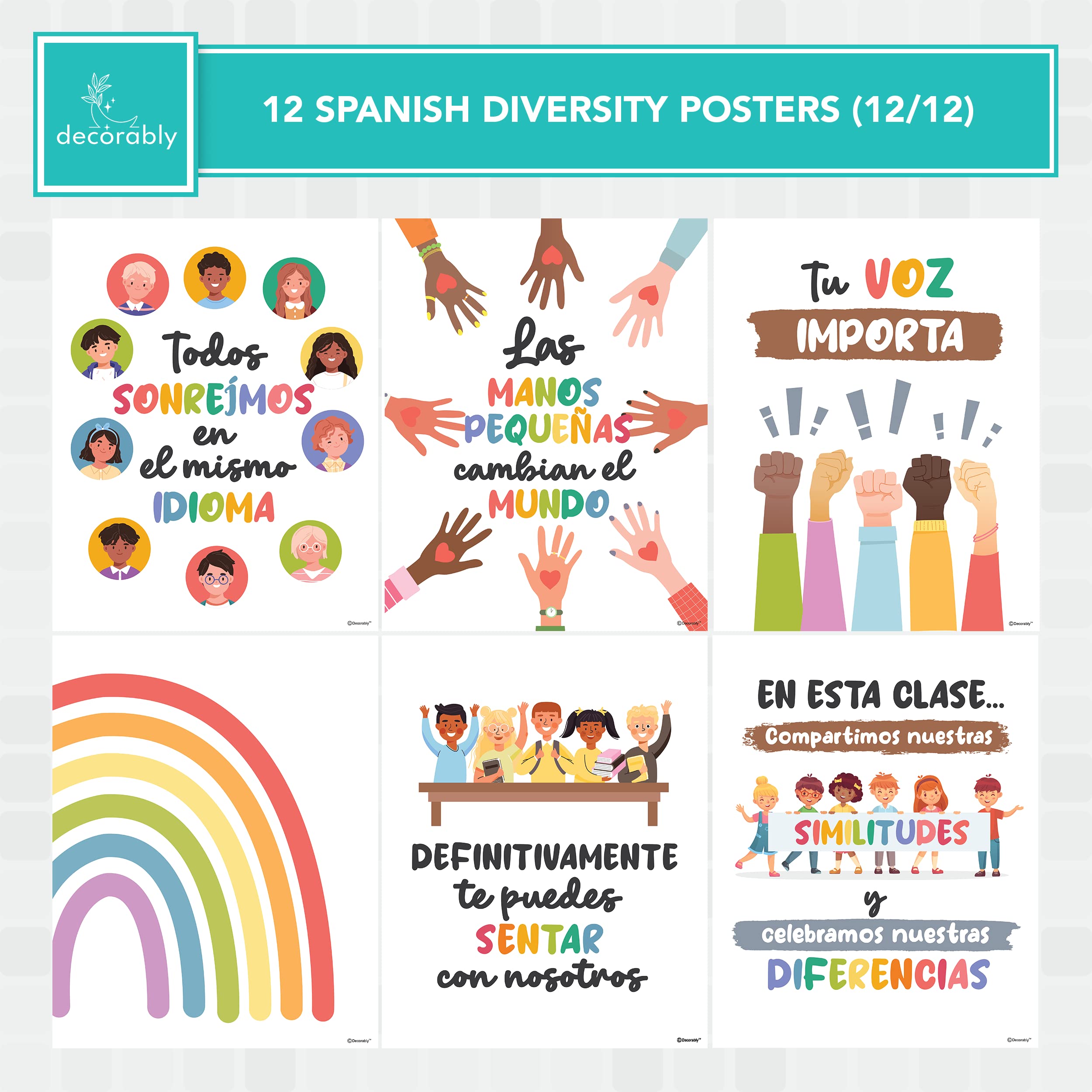 Mua Decorably 12 Diversity Spanish Classroom Posters, 11x14in Matte ...