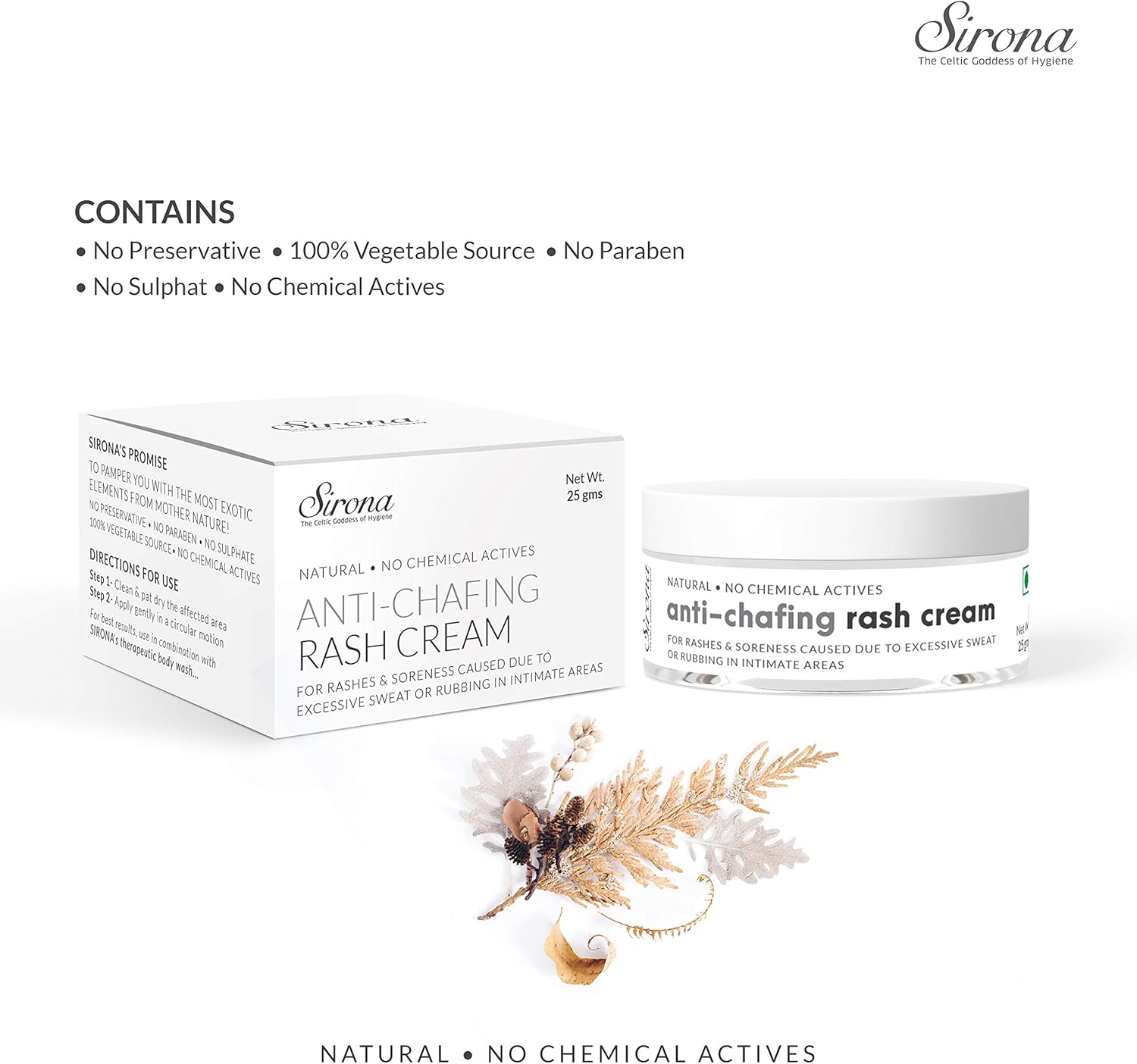 Sirona Natural Anti Chafing Rash Cream – 25gm, Skin Healing Cream with ...