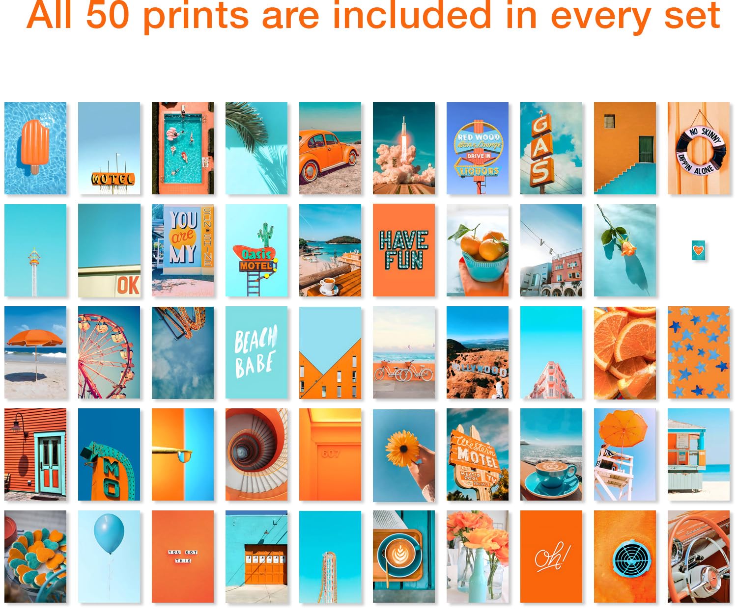 Y2K BOO Peachy Teal Wall Collage Kit - 50 Trendy Peach And Teal ...