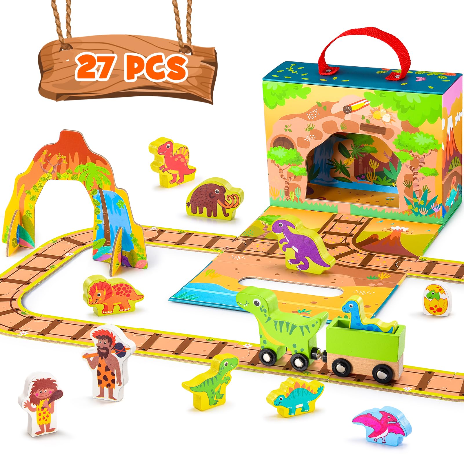 Dinosaur Toys for Kids, Wooden Mini Dinosaur Figure Toy Set Including ...