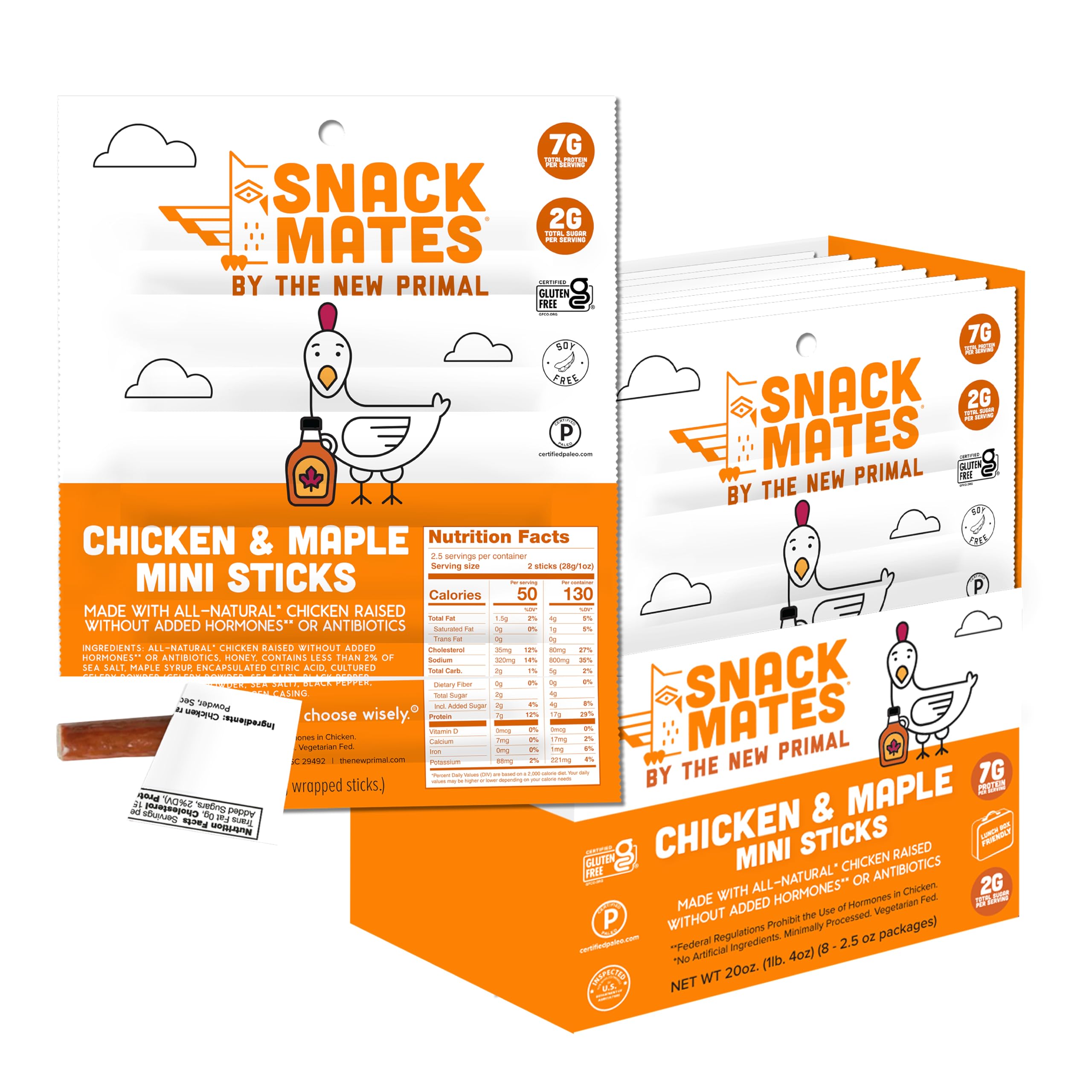 The New Primal Snack Mates Chicken & Maple Sticks, Gluten Free Healthy ...