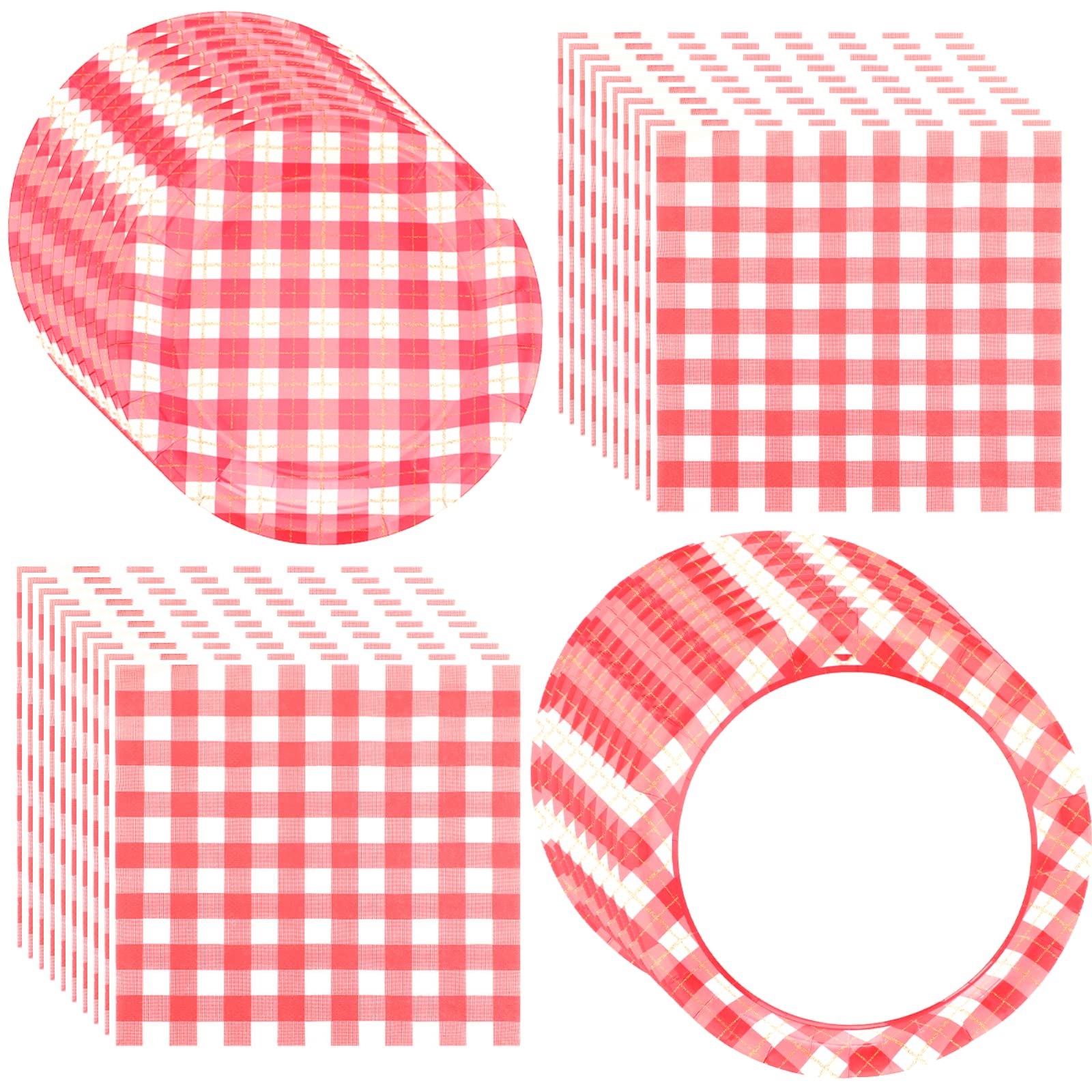 Gandeer 400 Pcs Red Gingham Party Supplies 100 9 Inch Plates 100 7 Inch ...