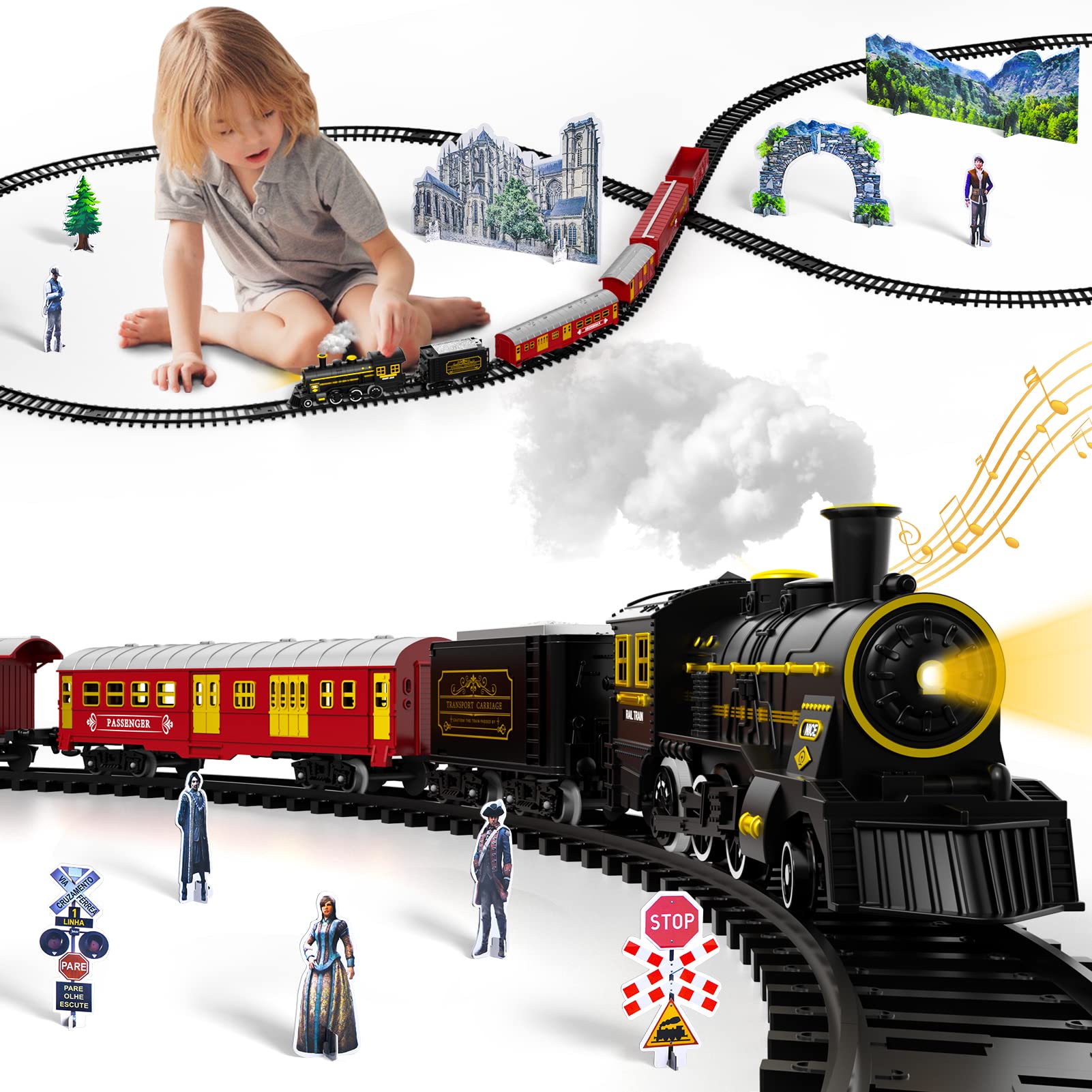 Mua Lucky Doug Christmas Train Set Toys for Kids, Electric Toy W/Smokes ...