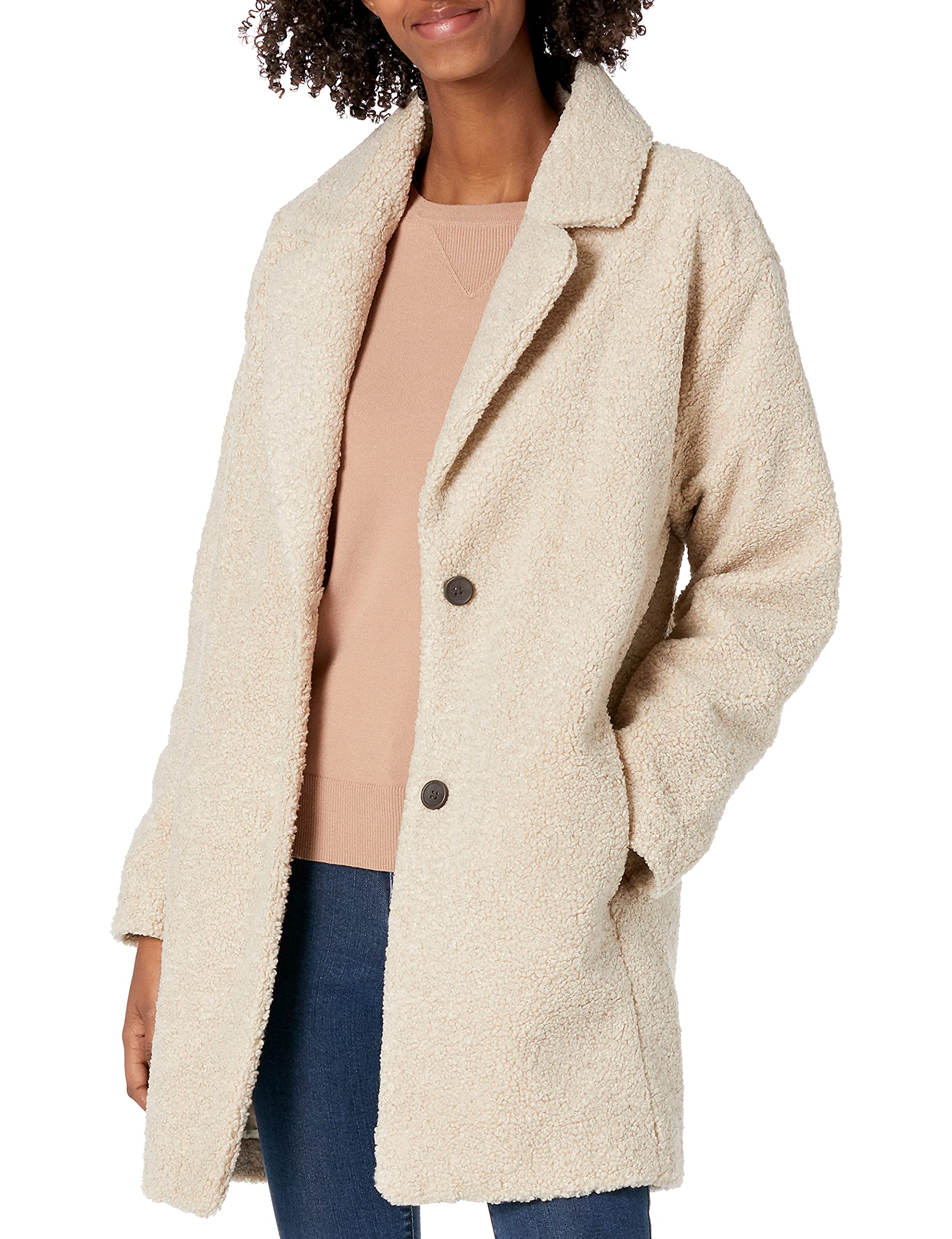 Amazon Essentials Women's Teddy Bear Fleece Oversized-Fit Lapel Jacket ...