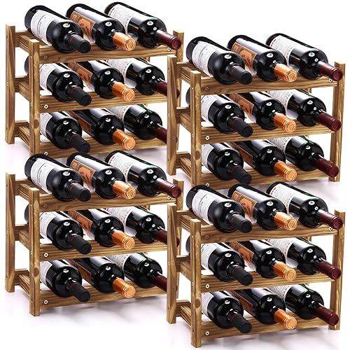 Kigley 4 Pcs Bamboo Wine Rack Countertop 3 Tier 9 Bottle Wine Holder ...