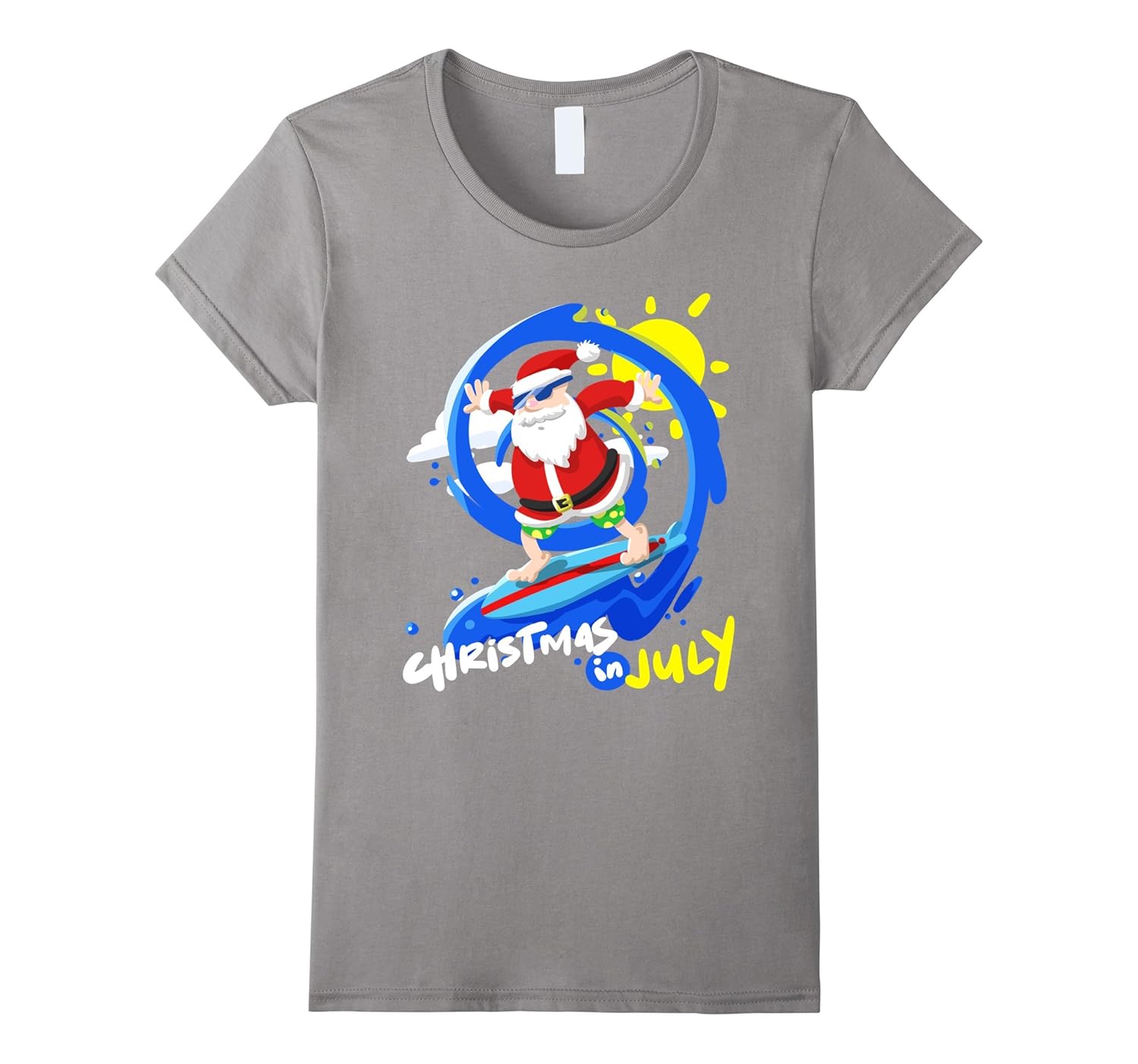 Christmas In July Funny Surfing Santa T-shirt-4LVS – 4loveshirt