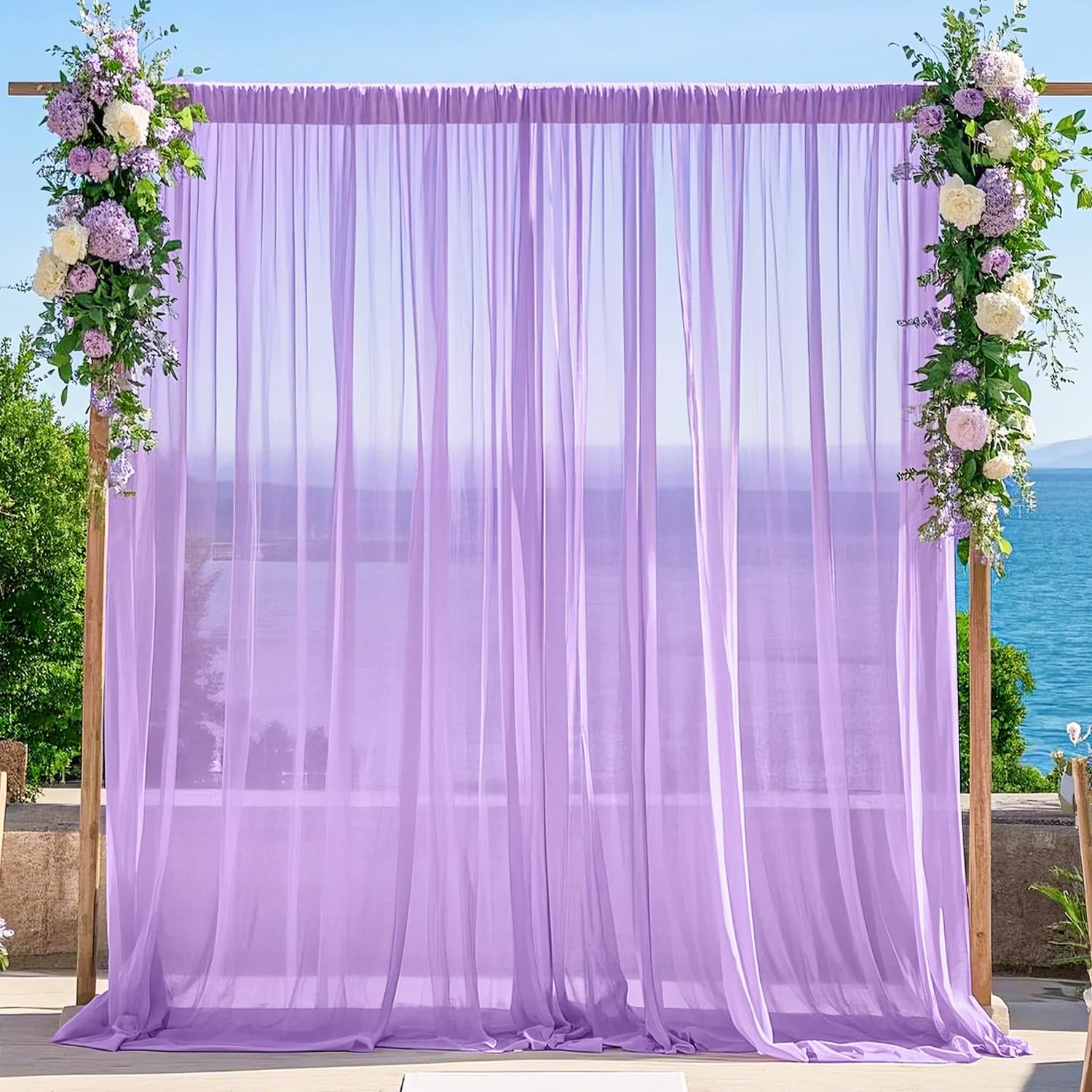FUHSY Lavender Curtains Chiffon Backdrop Curtain 10FT 2 Panels Sheer ...