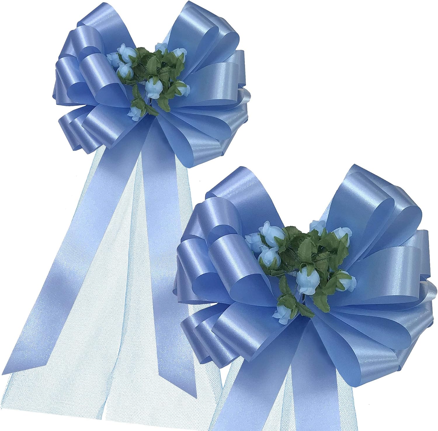 Amazon.com: Light Blue Pull Bows with Tulle Tails and Rosebuds - 8 ...