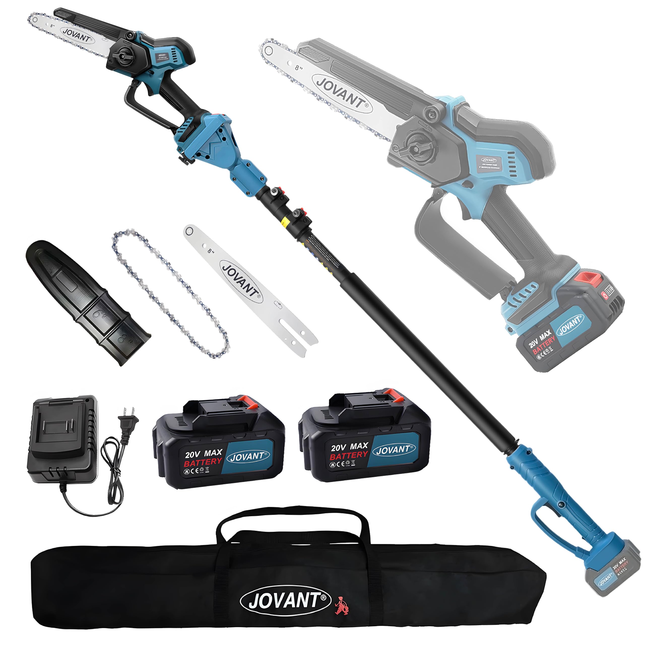 Jovant Cordless Pole Saw with 2 Max 20V*4Ah Batteries,8inch Chainsaw ...
