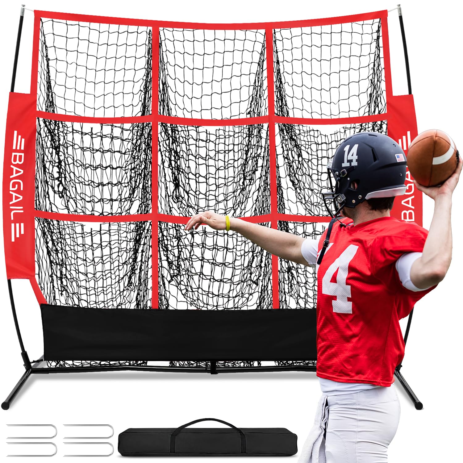 BAGAIL Football Throwing Net - 9 Target Pockets, Easy Setup, Heavy-Duty ...