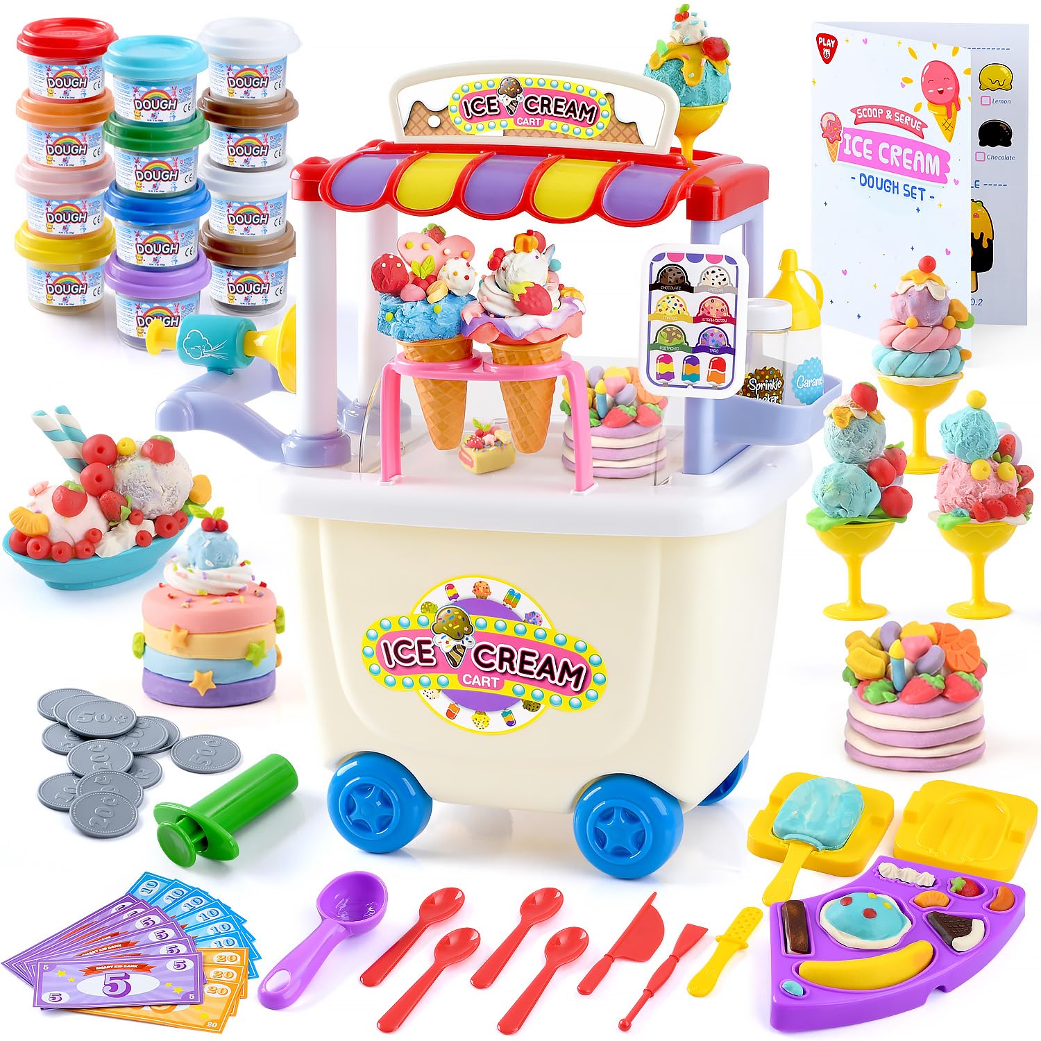 PLAY Ice Cream Cart Toys for Kids - Playdough Ice Cream Sets for Kids ...