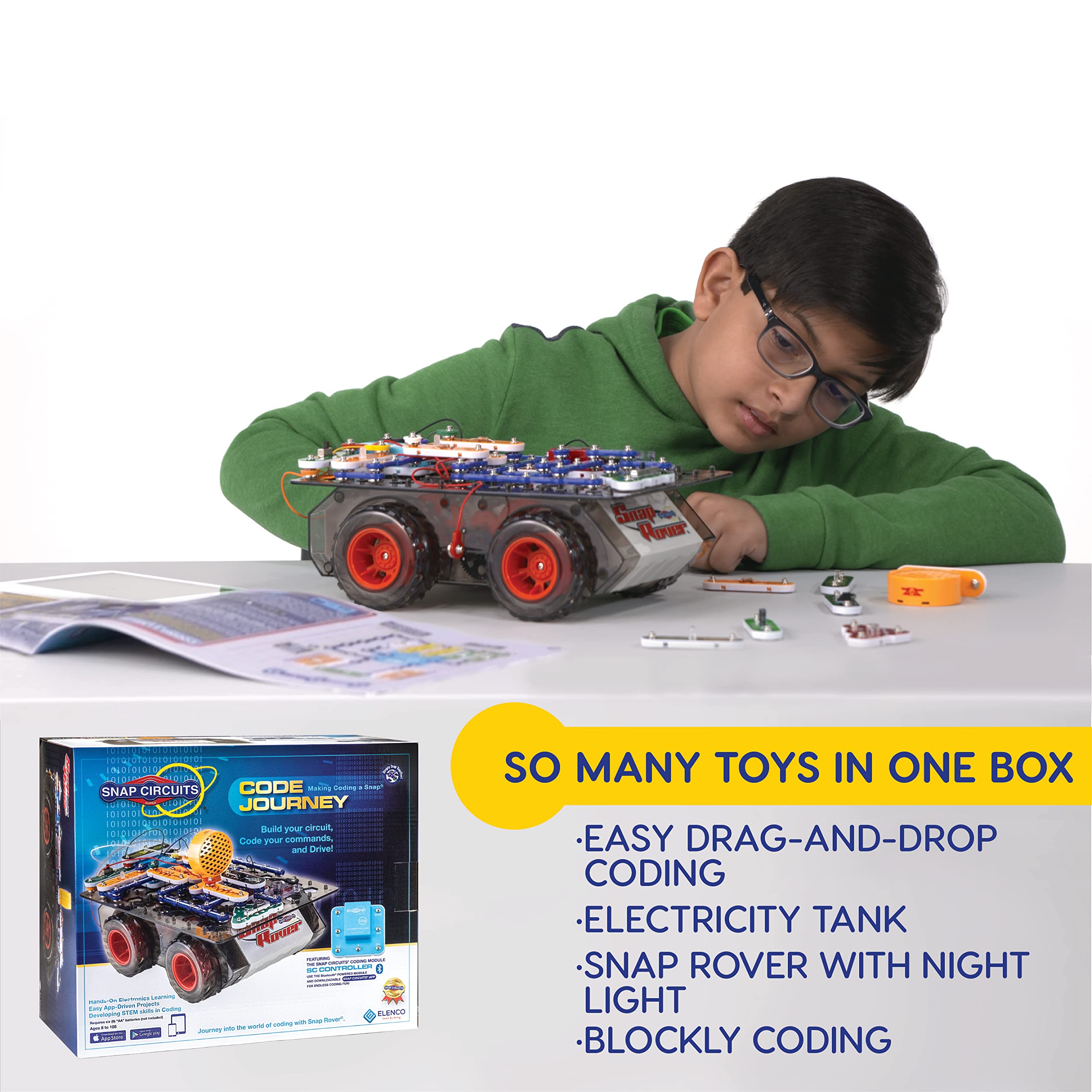 Snap Circuits Code Journey, Build Your Circuit, Code Your Commands, and Drive, Bluetooth ...