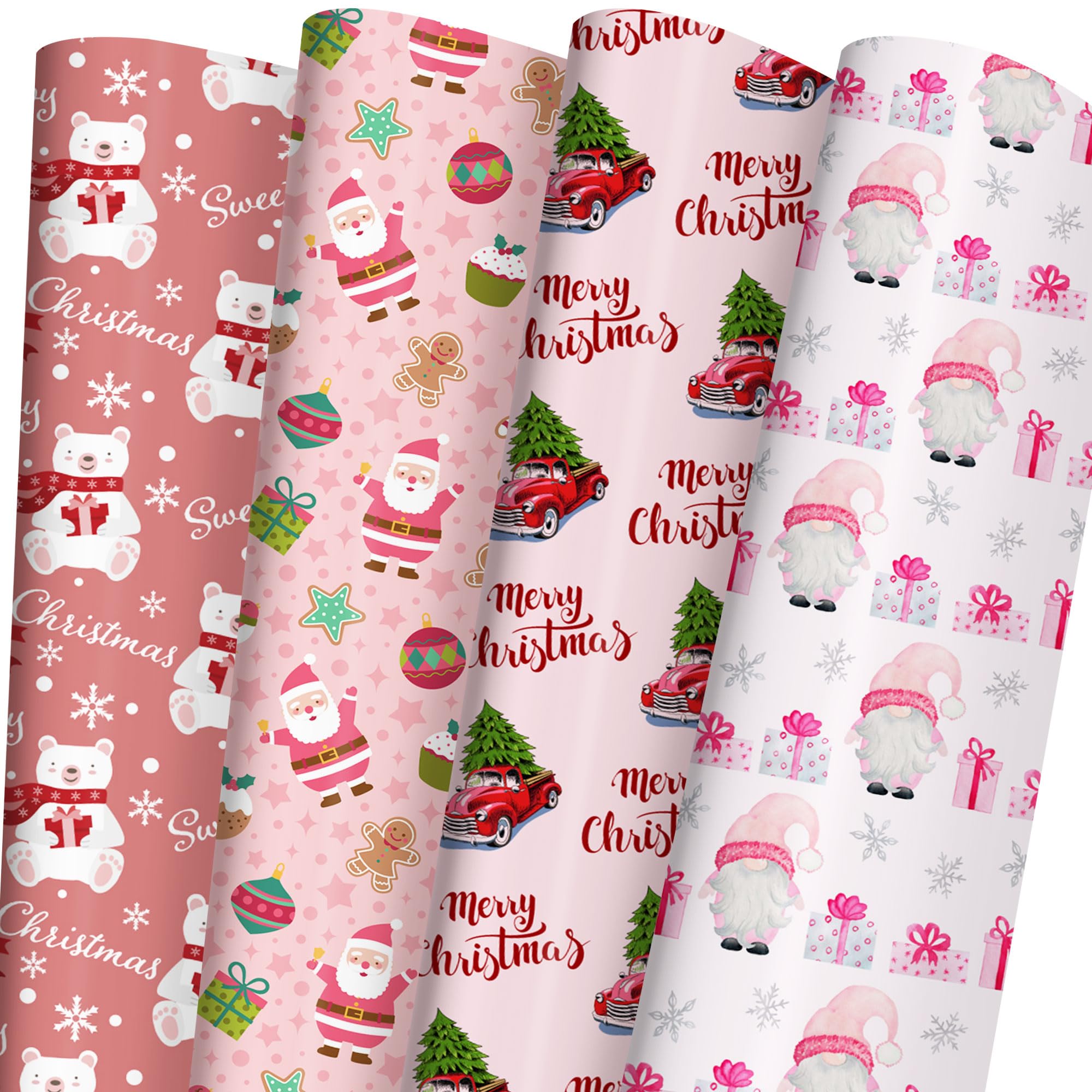 SaringSwoon Pink Christmas Wrapping Paper for Boys Girls Kids - Xmas ...