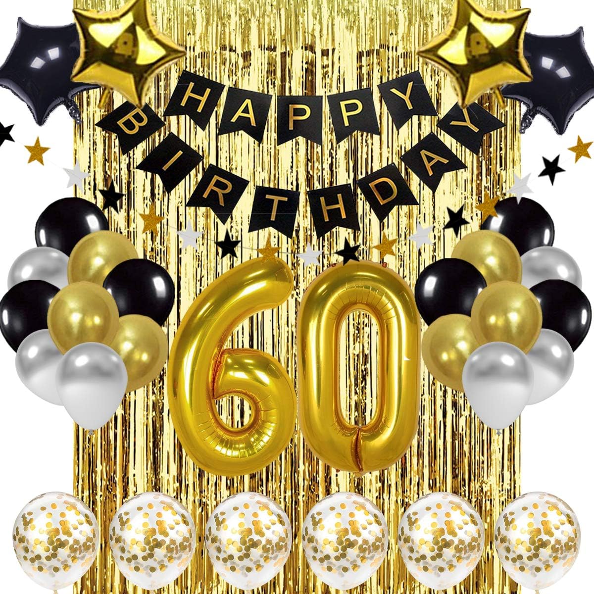 Amazon Black And Gold 60th Birthday Decorations Banner Balloon 