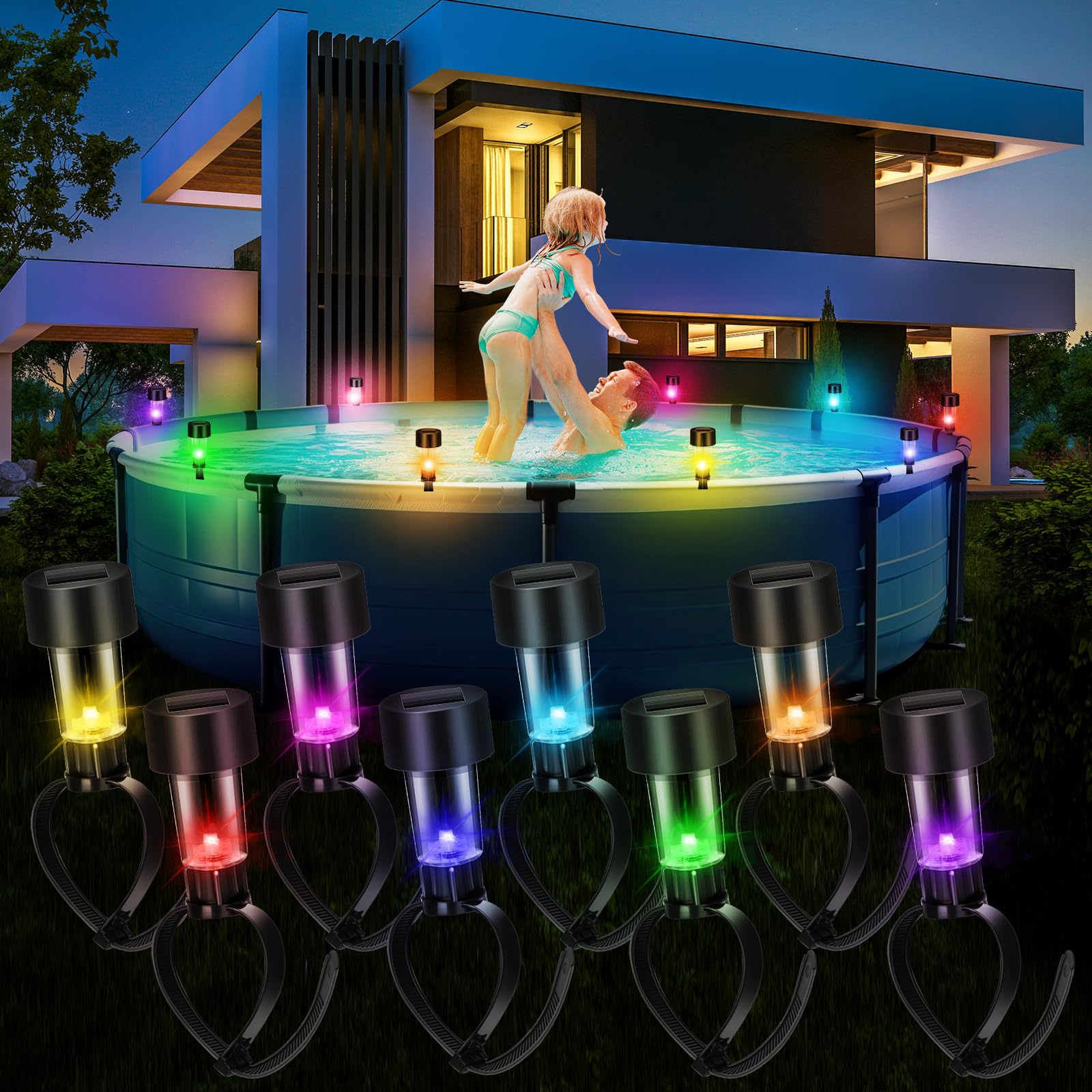 Baquler 8 Pcs Pool Solar Lights for Framed Above Ground Pools ...