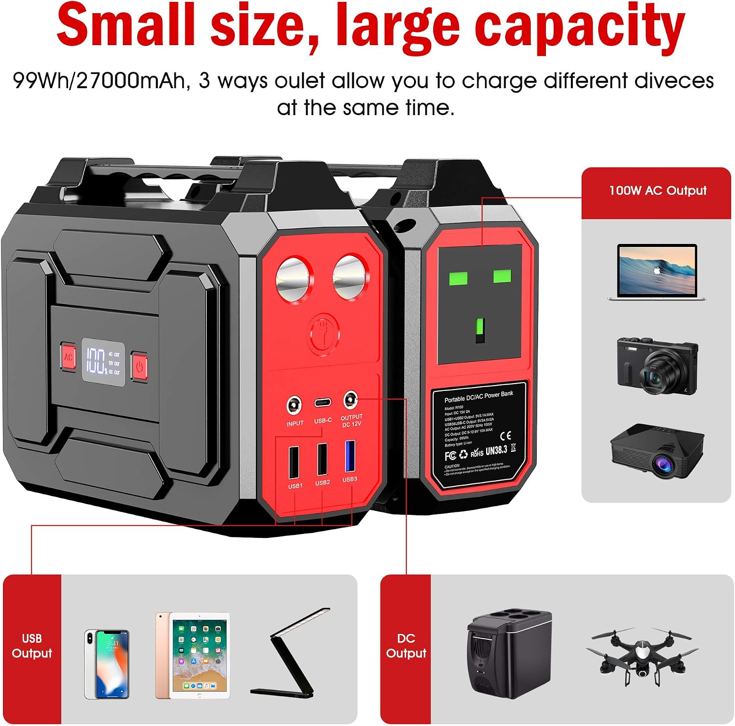 powkey 100W Portable Power Station, 99Wh/27000mAh AC Powerbank ...