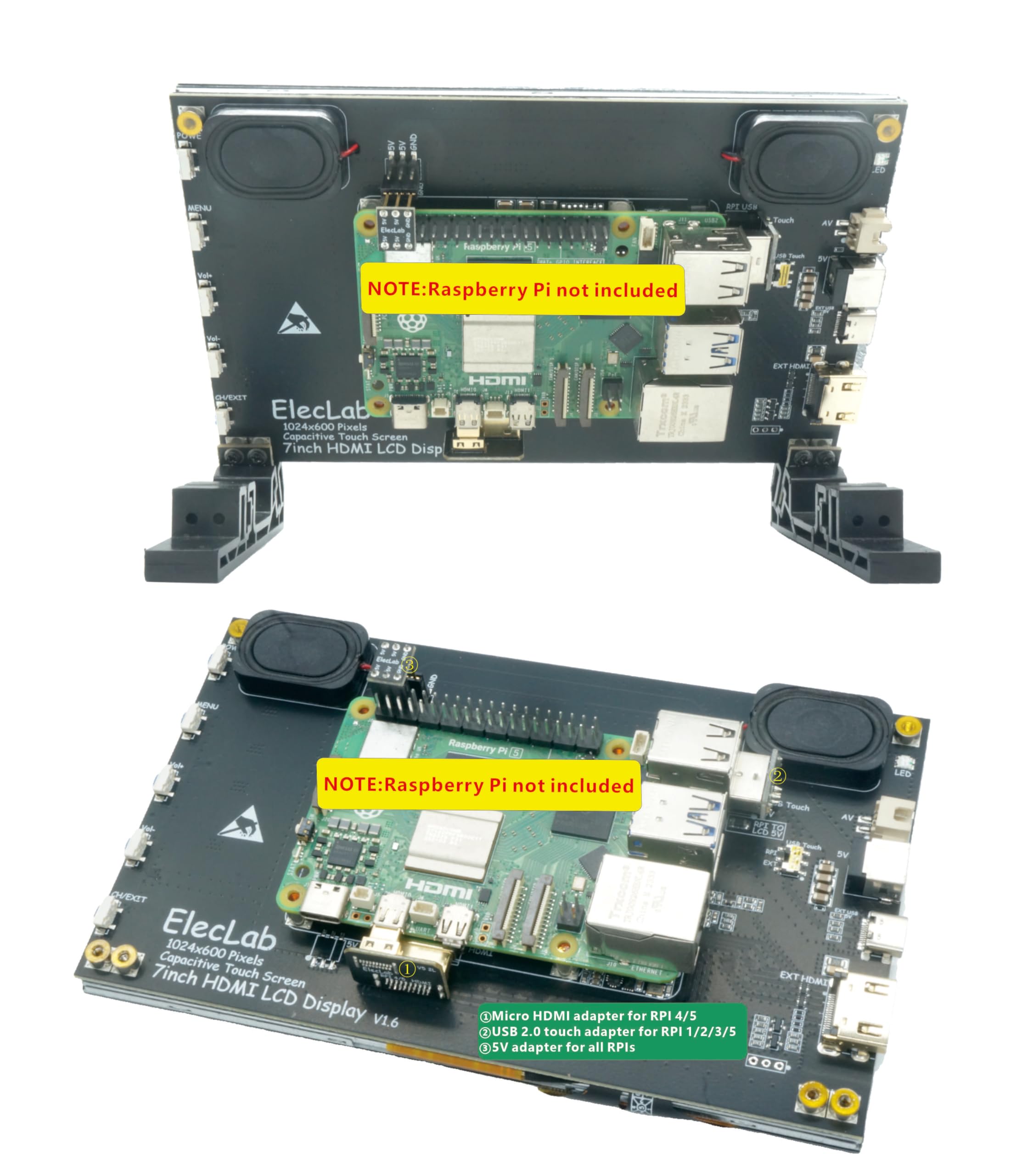 ElecLab 7 Inch 1024x600 IPS HDMI Touchscreen LCD Display Monitor Speaker Case For Raspbery Pi on ...