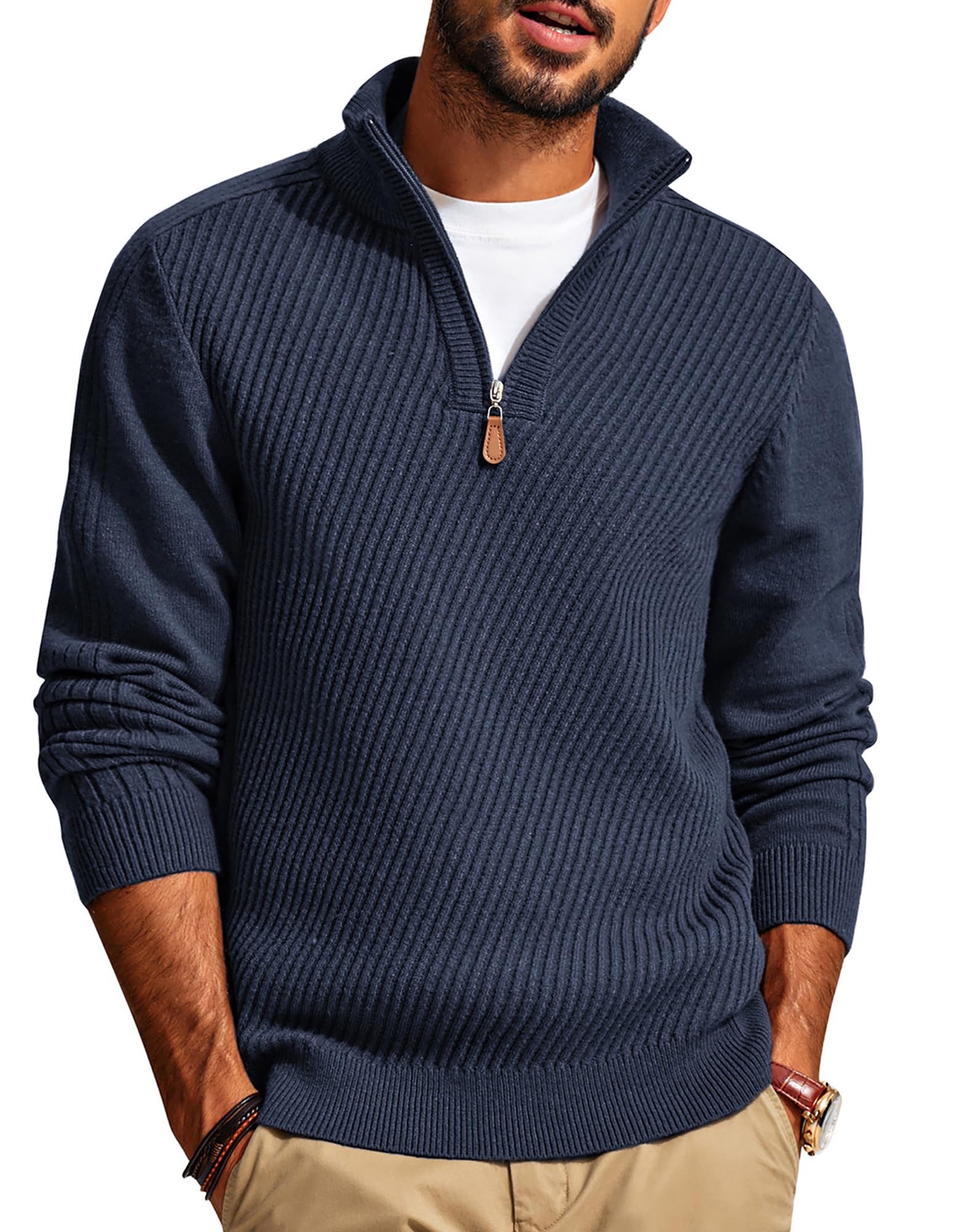 PJ PAUL JONES Mens Sweater Pullover Slim Fit Quarter Zip Pullover ...