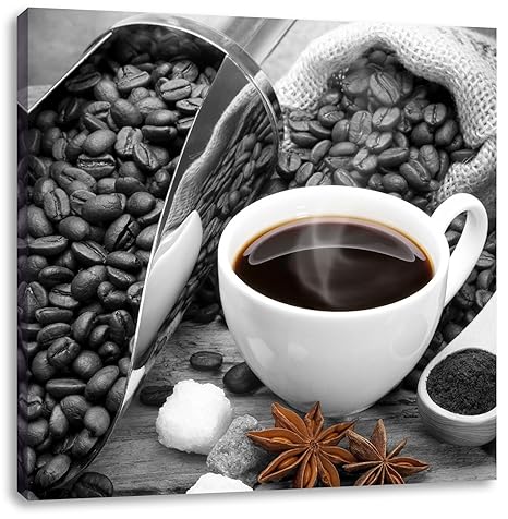 Pixxprint frischer Kaffee neben Kaffeebohnen schwarz/weiß, Format ...