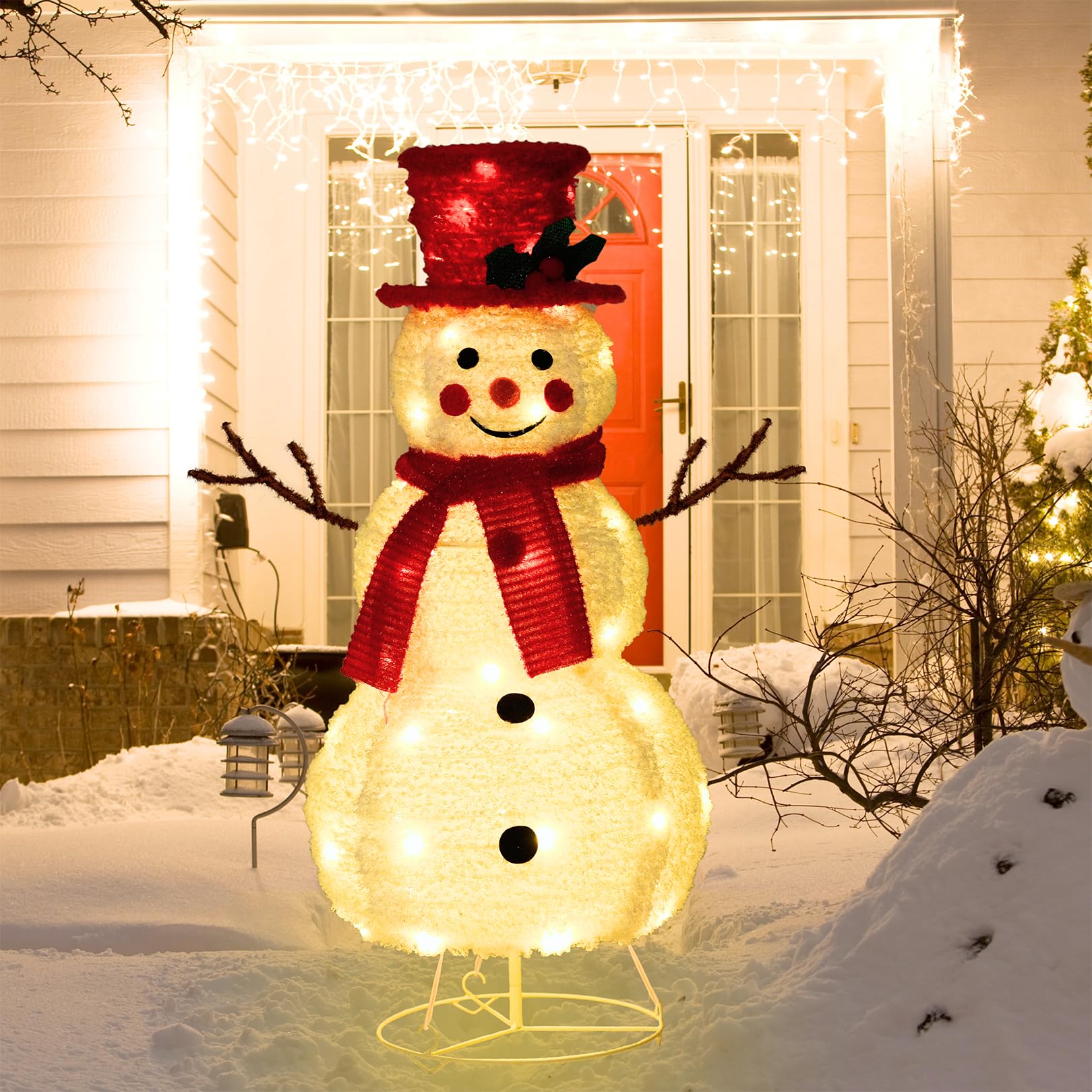 Higen Lighted Christmas Snowman Decorations Yard Light Up 2.3FT Snowman ...
