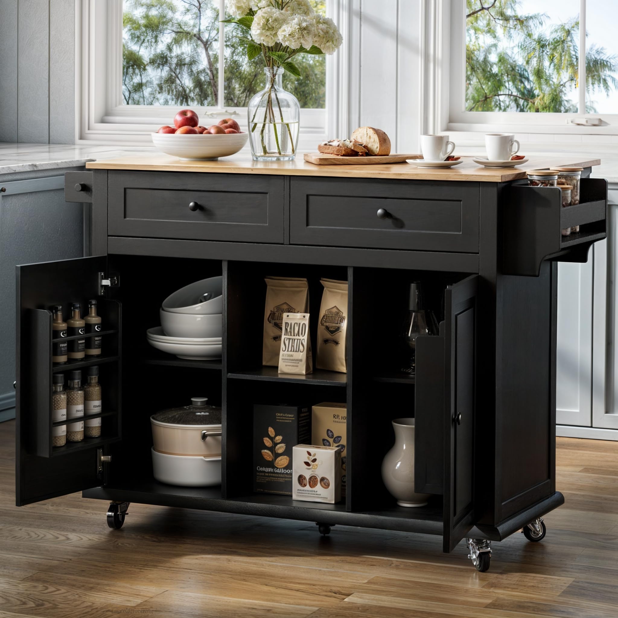 Vitalikus Kitchen Island on Wheels with Storage, 53" Portable Rolling ...
